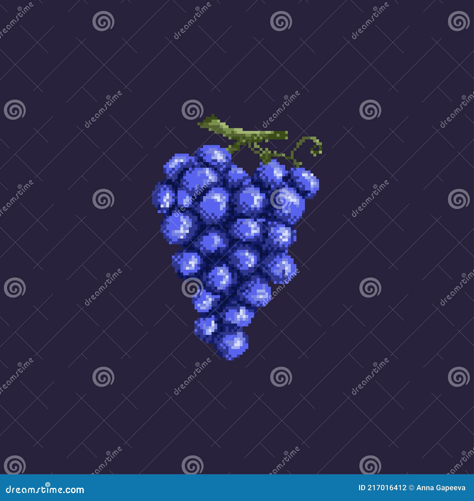 Pixel-art Grape. Whole Grape and Slice of Grape on Dark Blue Background ...