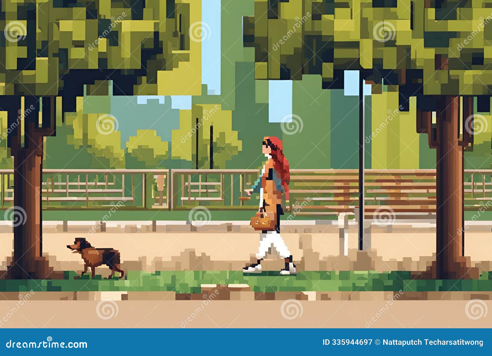 Pixel Art Graphics Scene with Person Walking Dog at the Park Stock ...