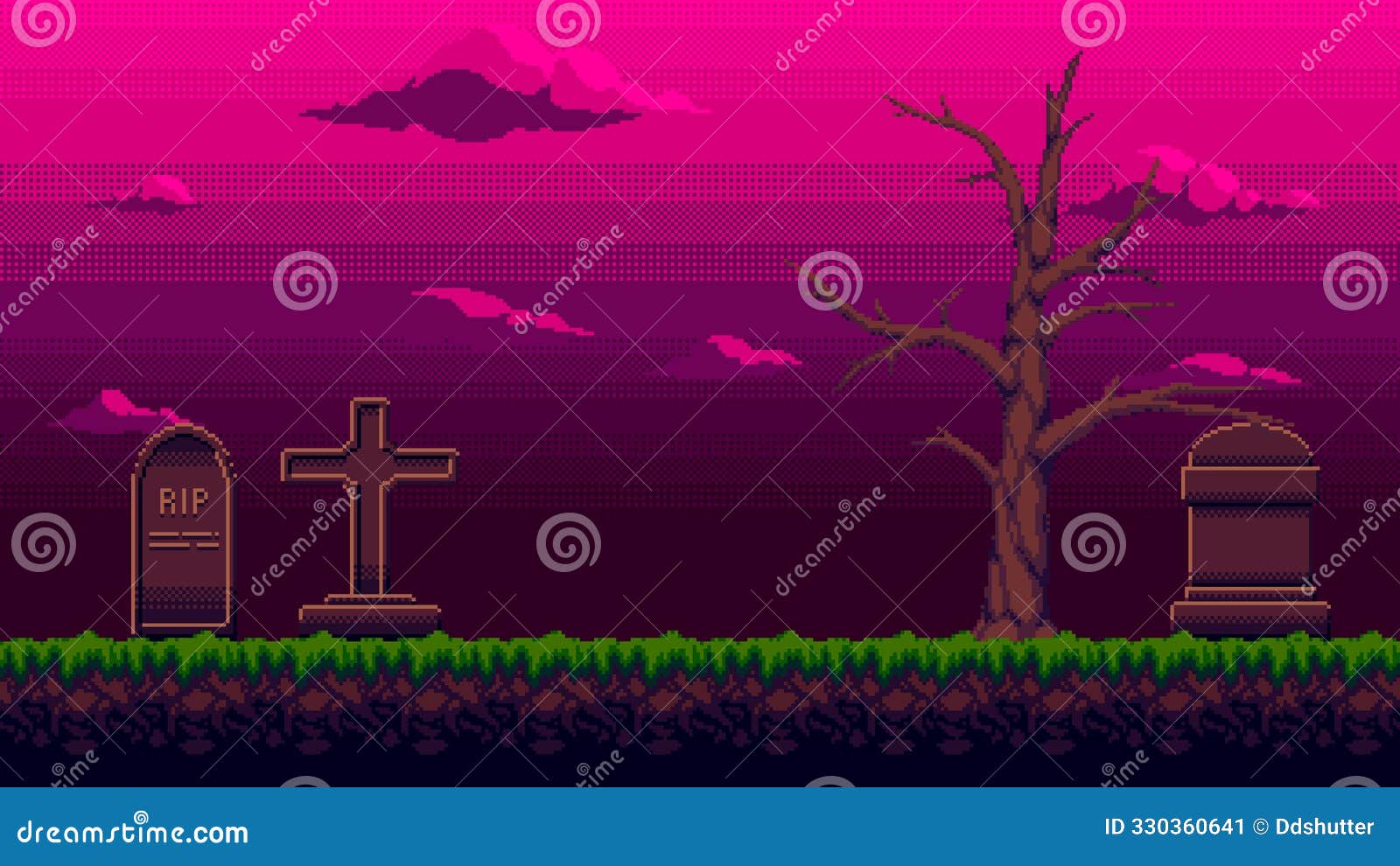 Pixel Art Graveyard Landscape. Cemetery Seamless Background for 8 Bit ...