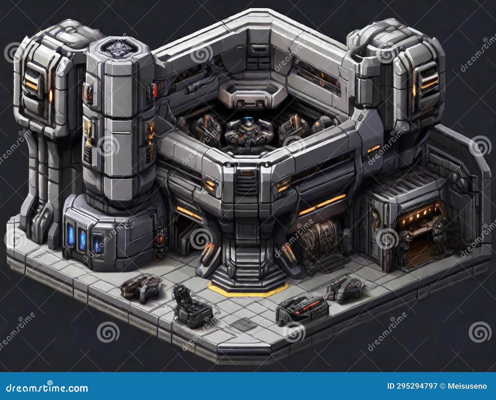 Pixel Art Gray Command Center Building, Isometric View Illustration ...