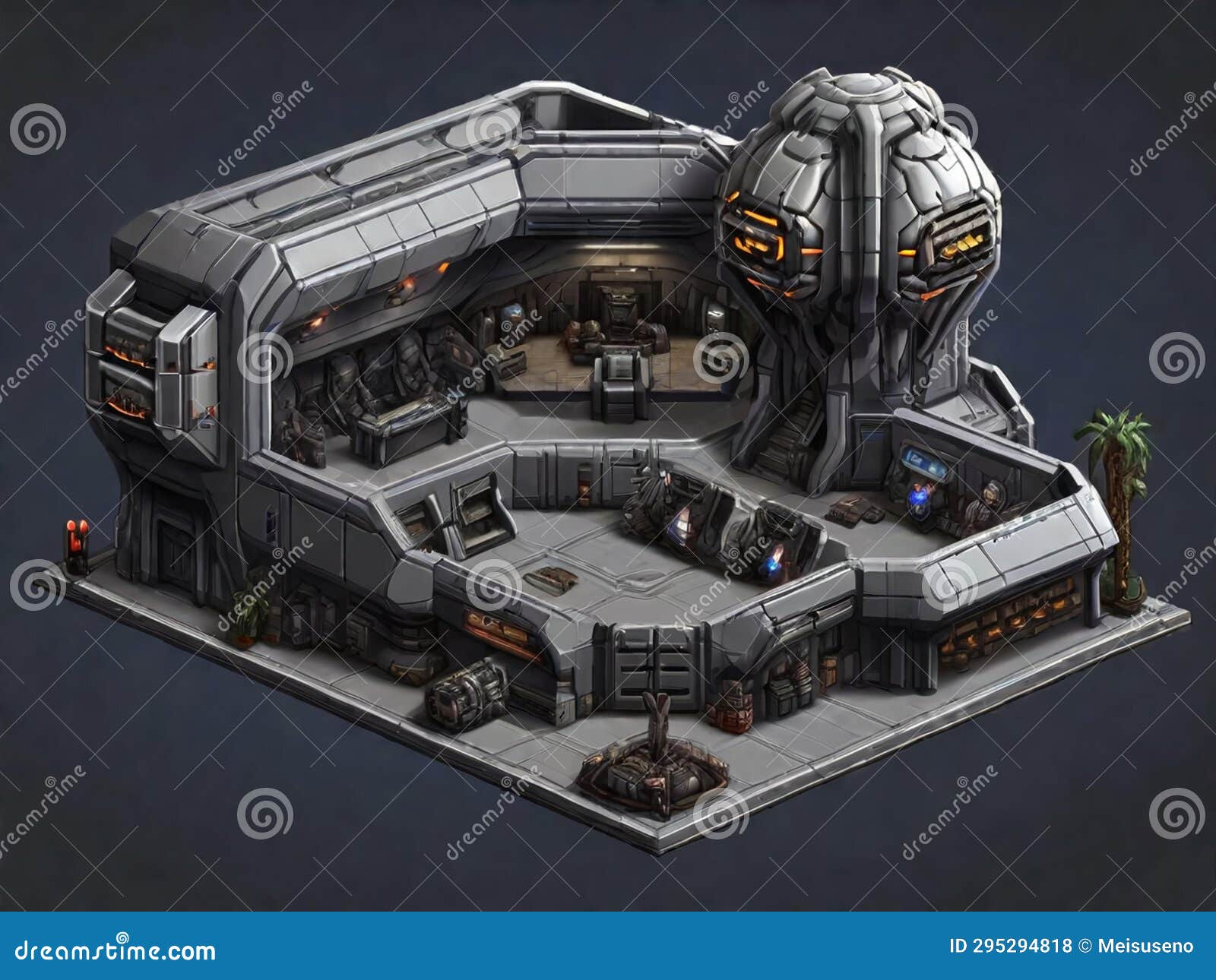 Pixel Art Gray Command Center Building, Isometric View Illustration ...