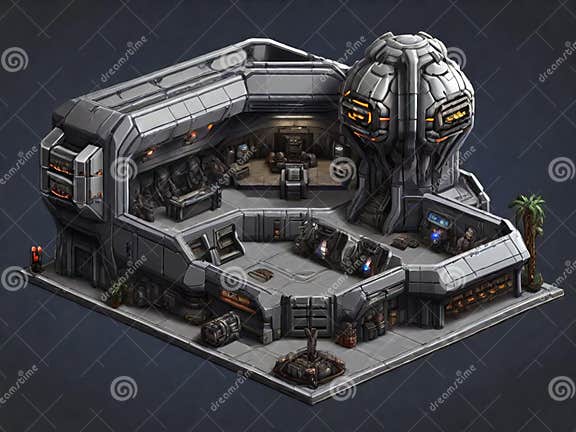 Pixel Art Gray Command Center Building, Isometric View Illustration ...