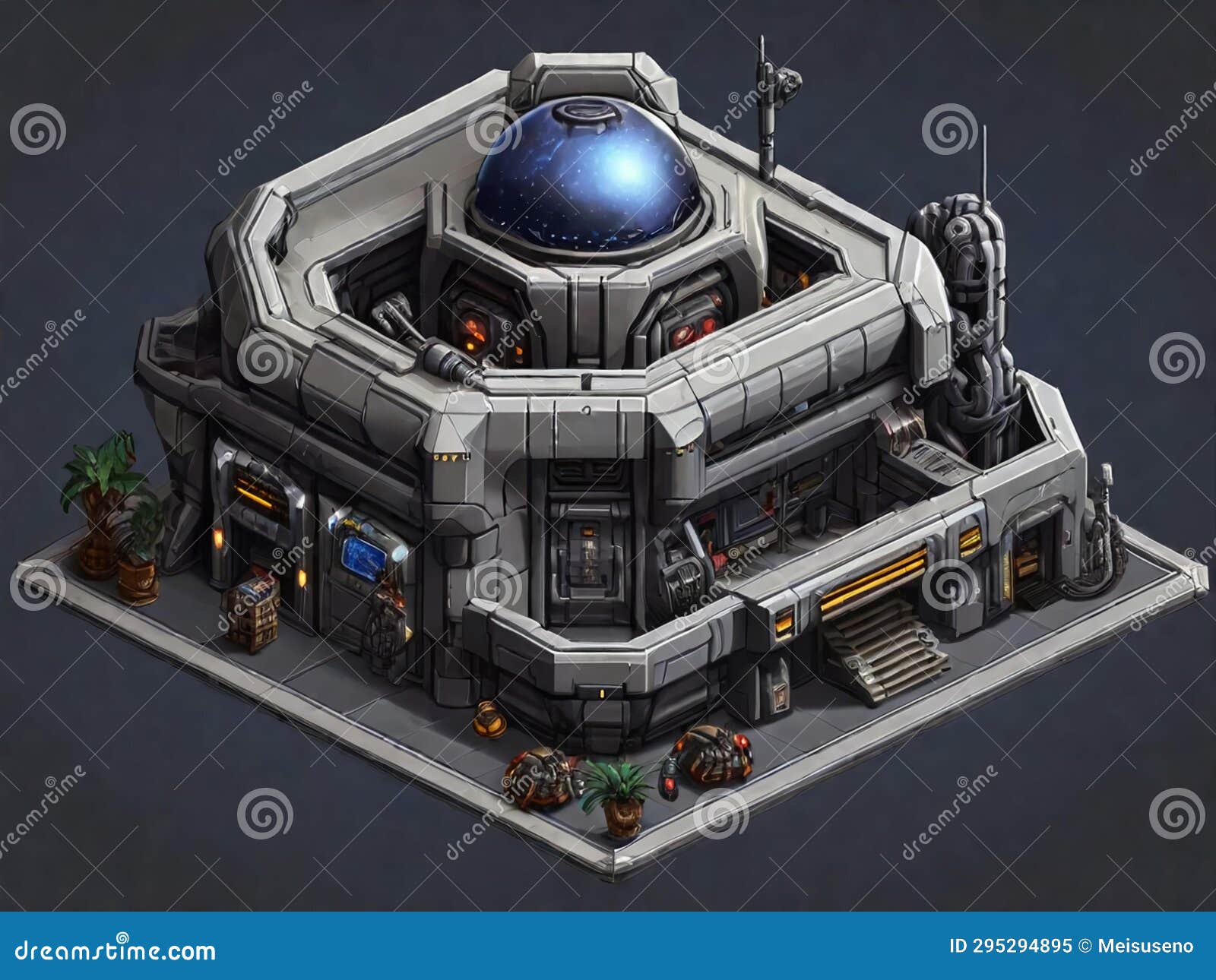 Pixel Art Gray Command Center Building, Isometric View Illustration ...