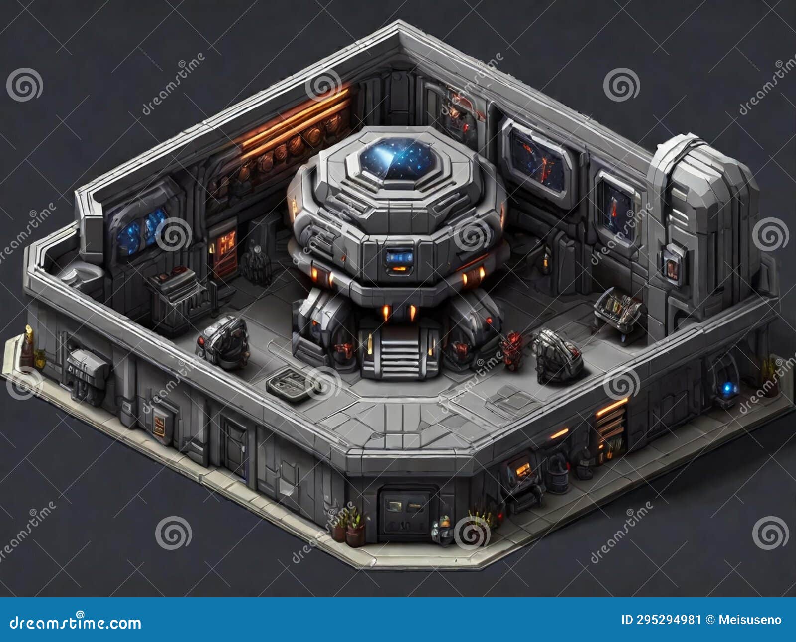 Pixel Art Gray Command Center Building, Isometric View Illustration ...