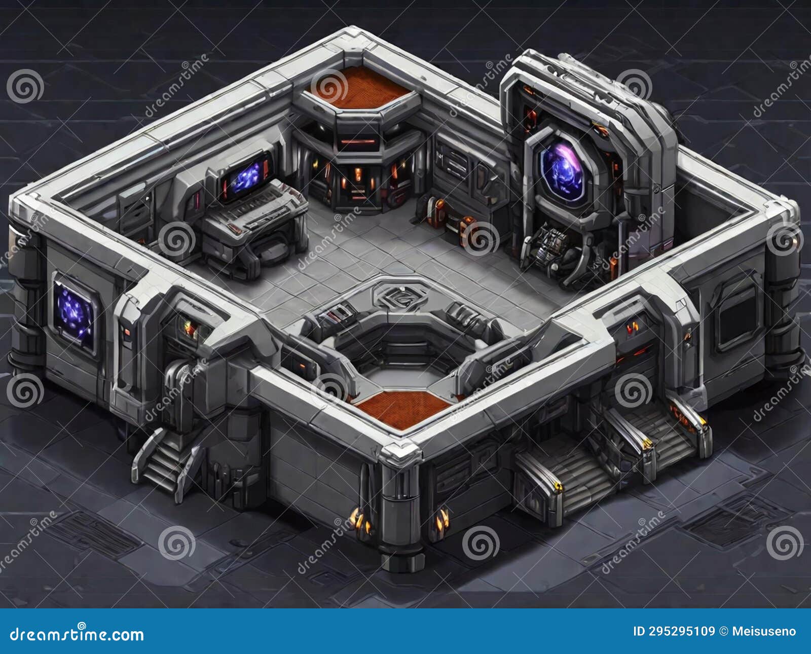 Pixel Art Gray Command Center Building, Isometric View Illustration ...