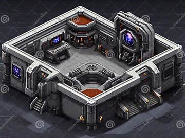Pixel Art Gray Command Center Building, Isometric View Illustration ...