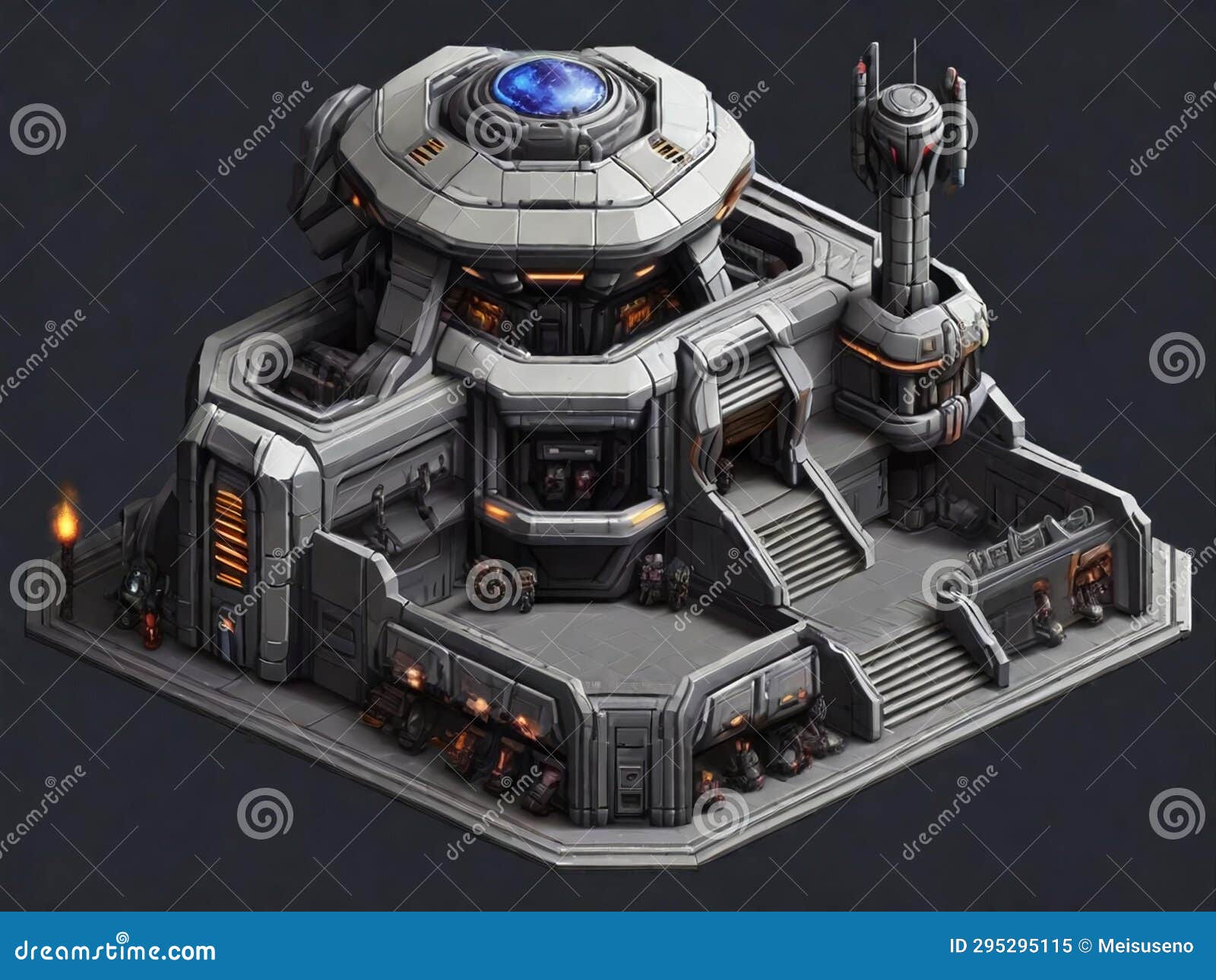 Pixel Art Gray Command Center Building, Isometric View Illustration ...