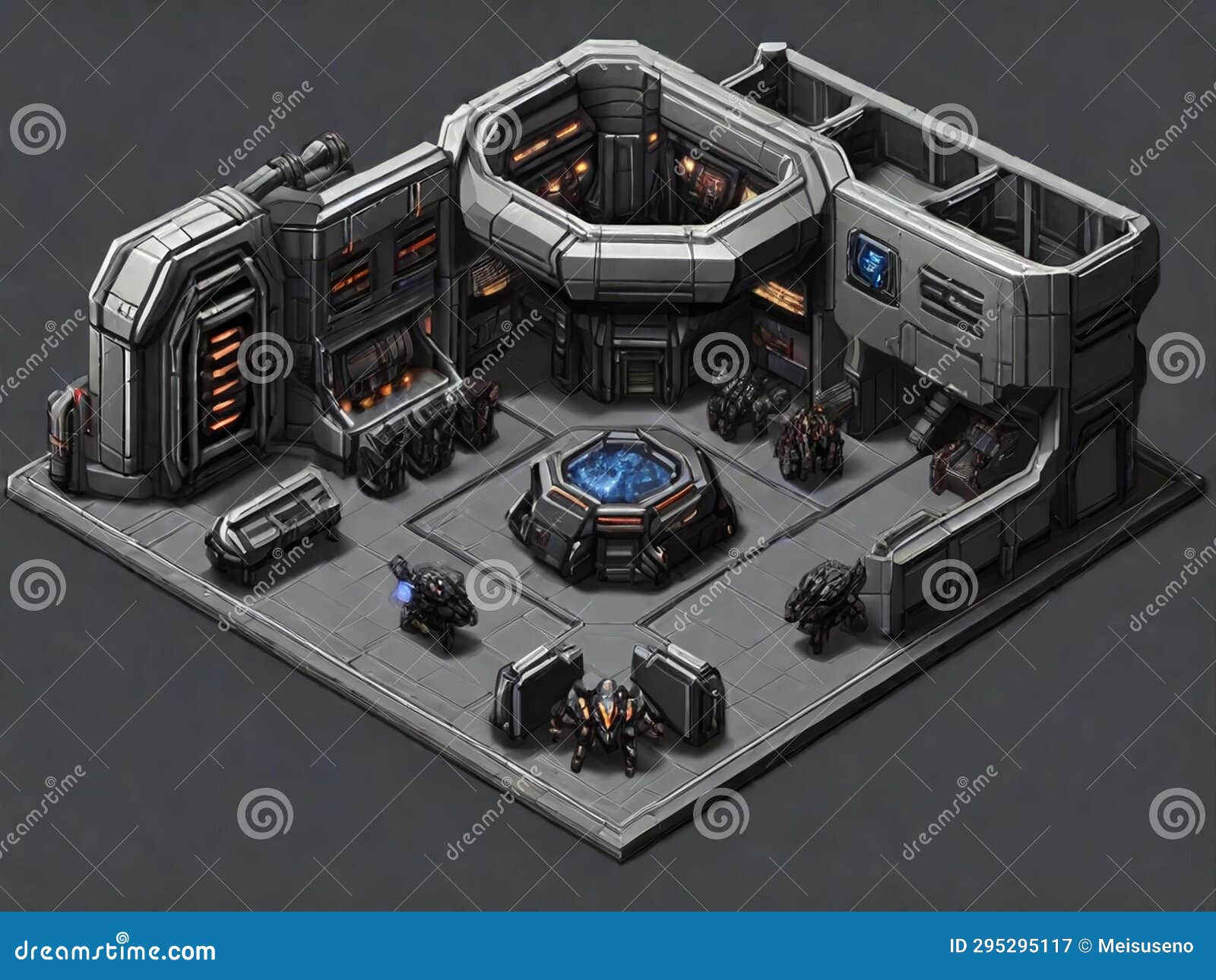 Pixel Art Gray Command Center Building, Isometric View Illustration ...
