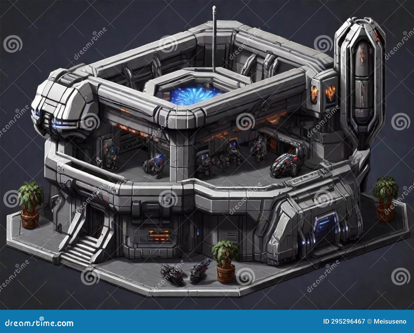 Pixel Art Gray Command Center Building, Isometric View Illustration ...