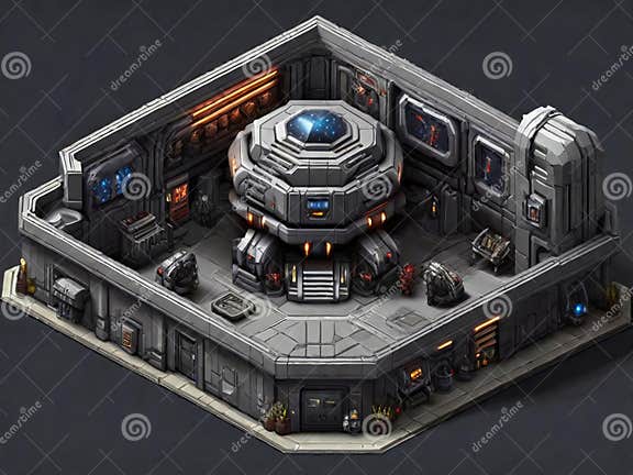 Pixel Art Gray Command Center Building Isometric View Illustrazione ...