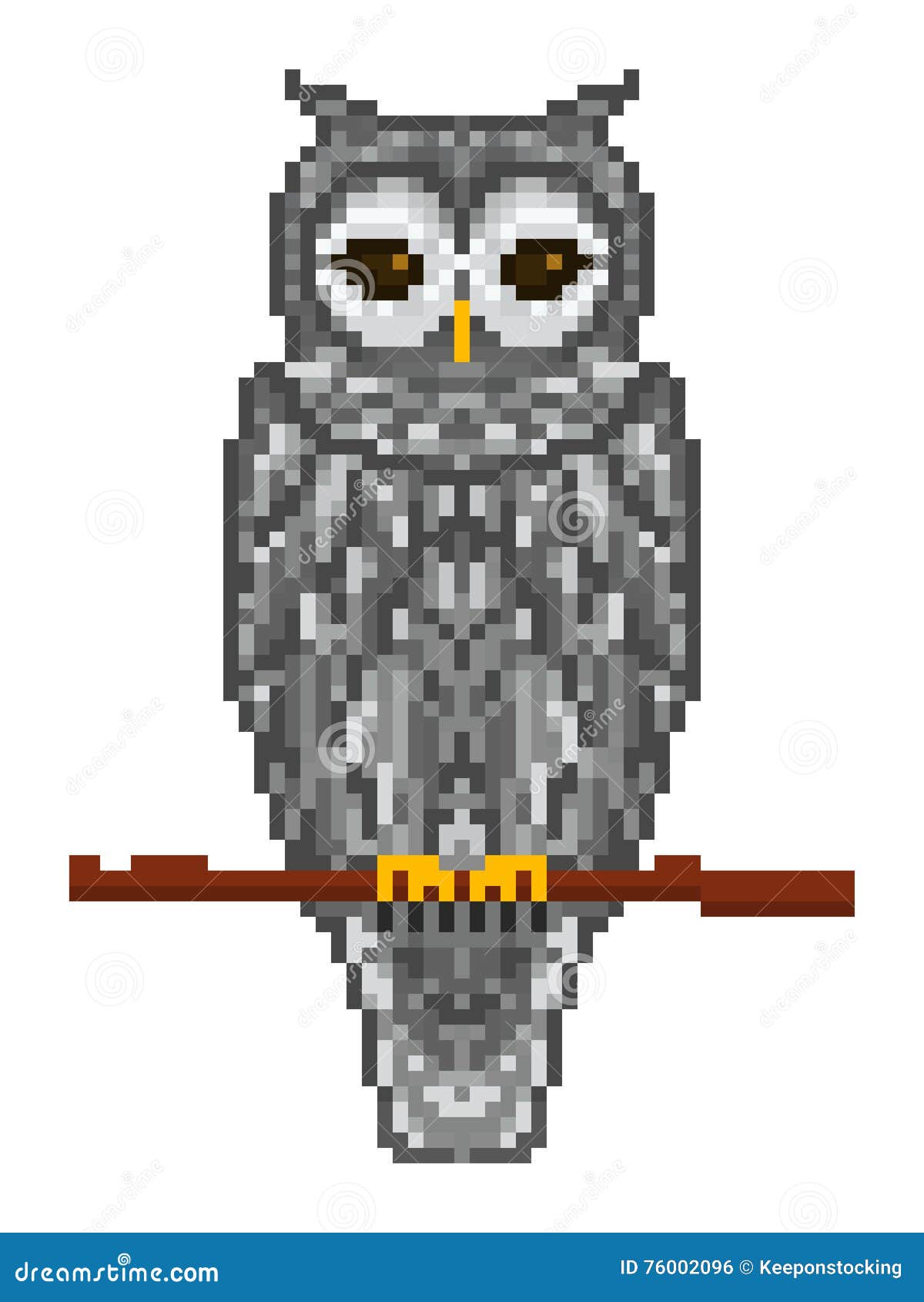 Pixel Art Gray Forest Horned Owl Sitting on a Branch Stock Vector ...