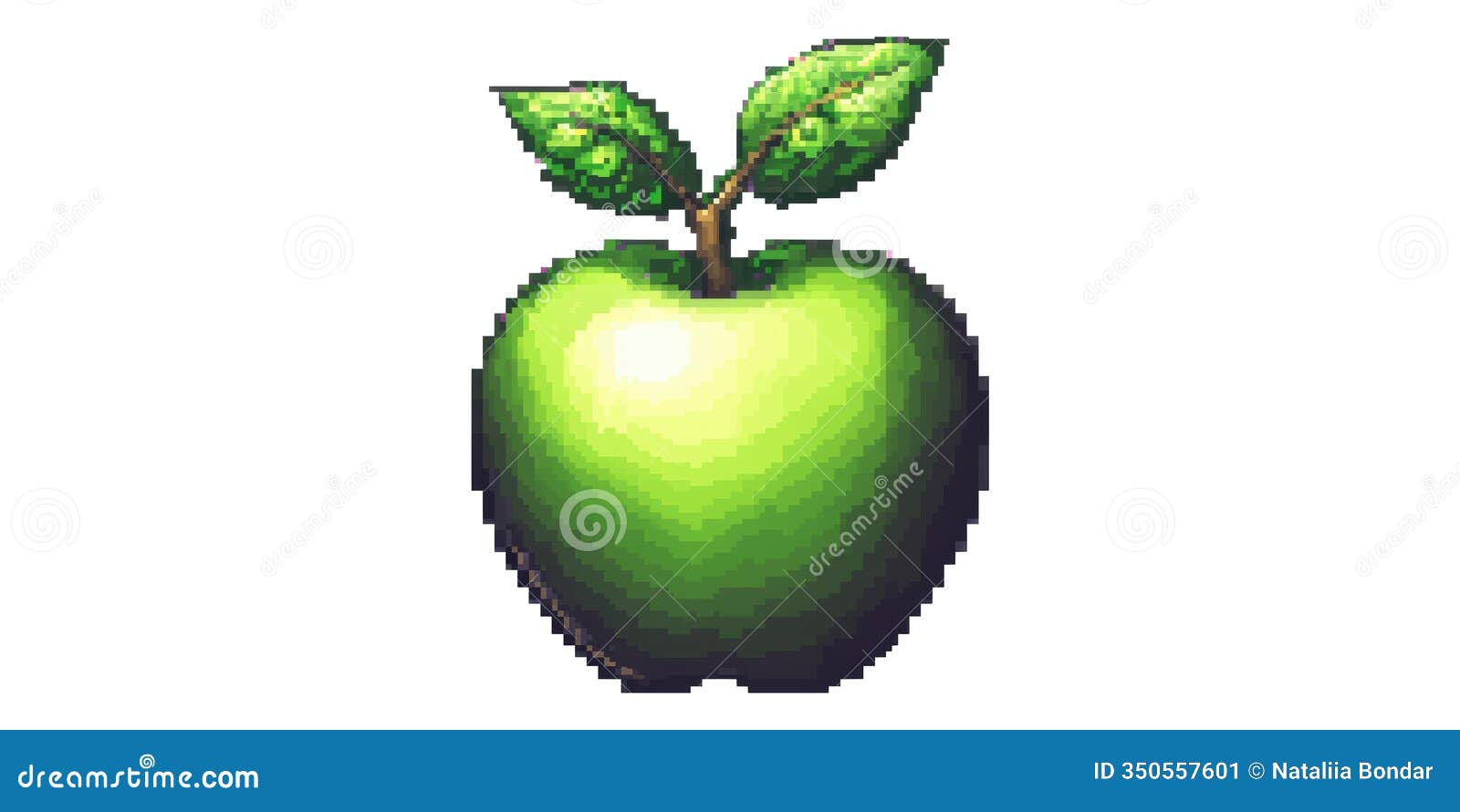 Pixel Art Green Apple with Leaves Isolated on Transparent Background ...