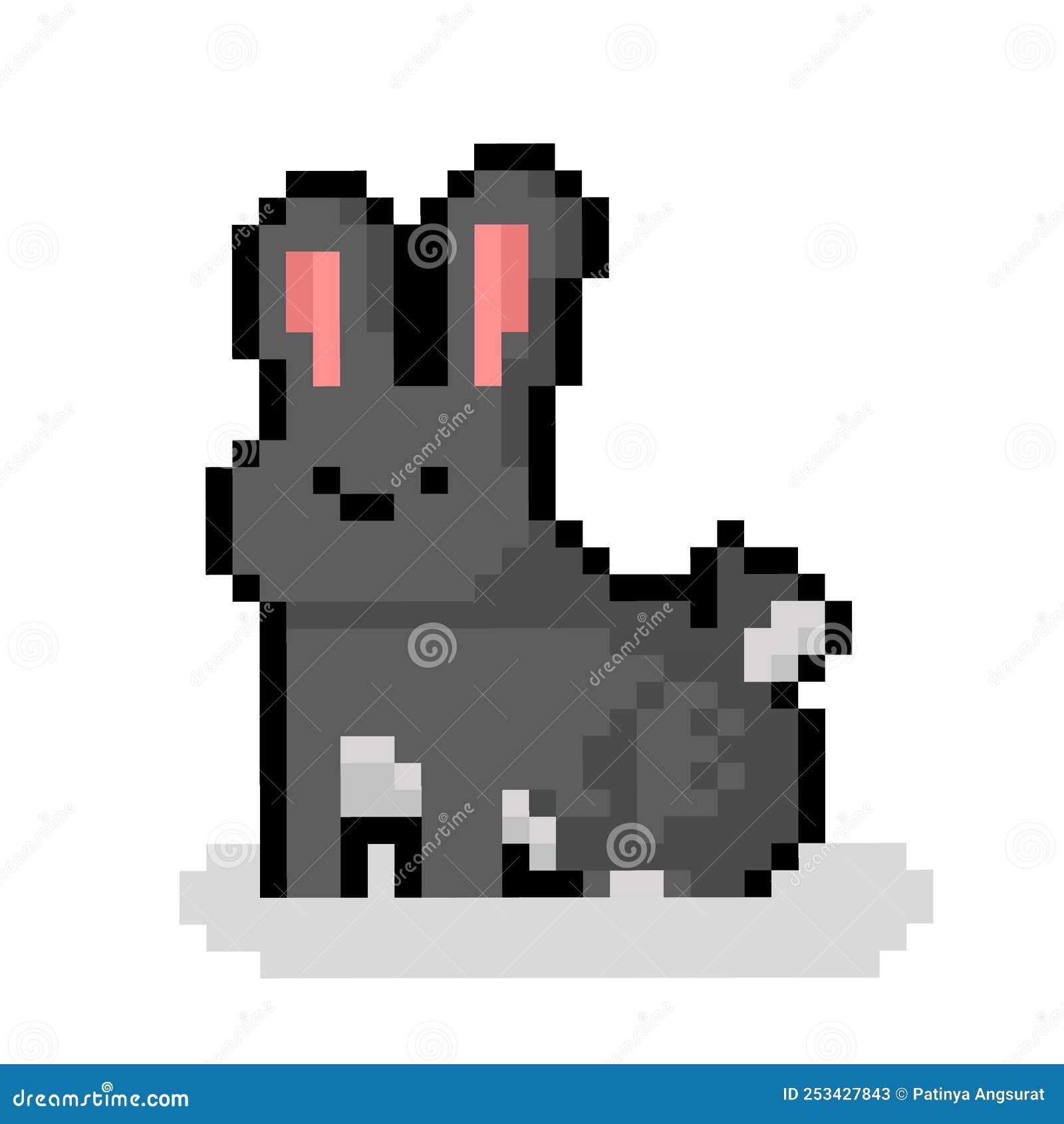 Pixel Art Grey Rabbit Character. Stock Illustration - Illustration of ...