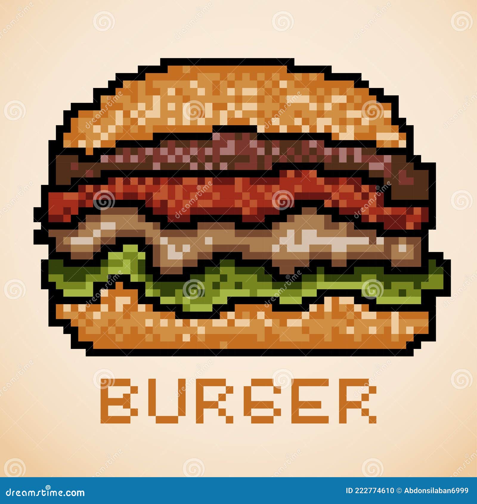 Pixel Art Hamburger Isolated On Brown Background. Vector Illustration ...