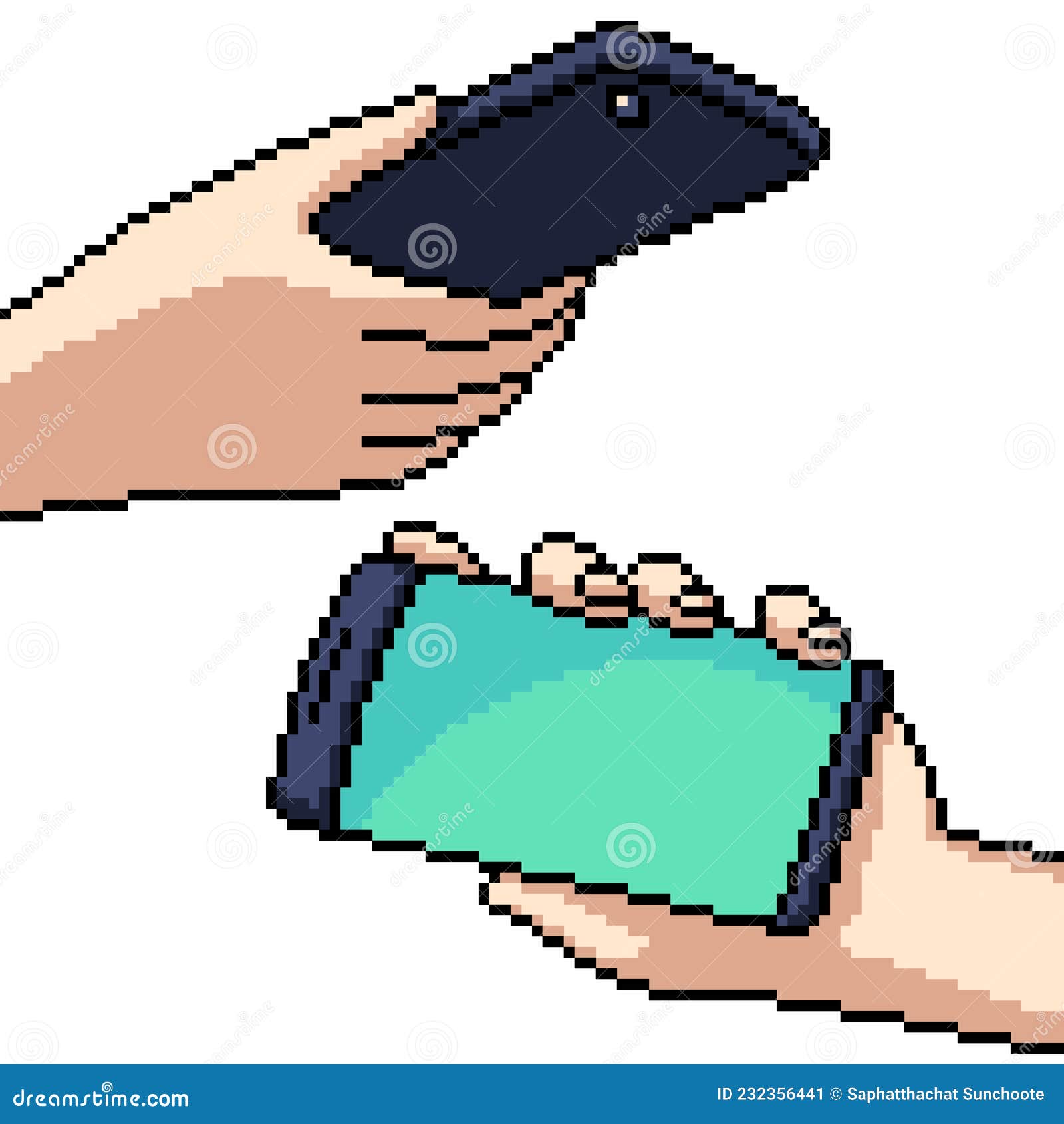 Pixel Art Hand Holding Phone Stock Vector - Illustration of hold, tool ...