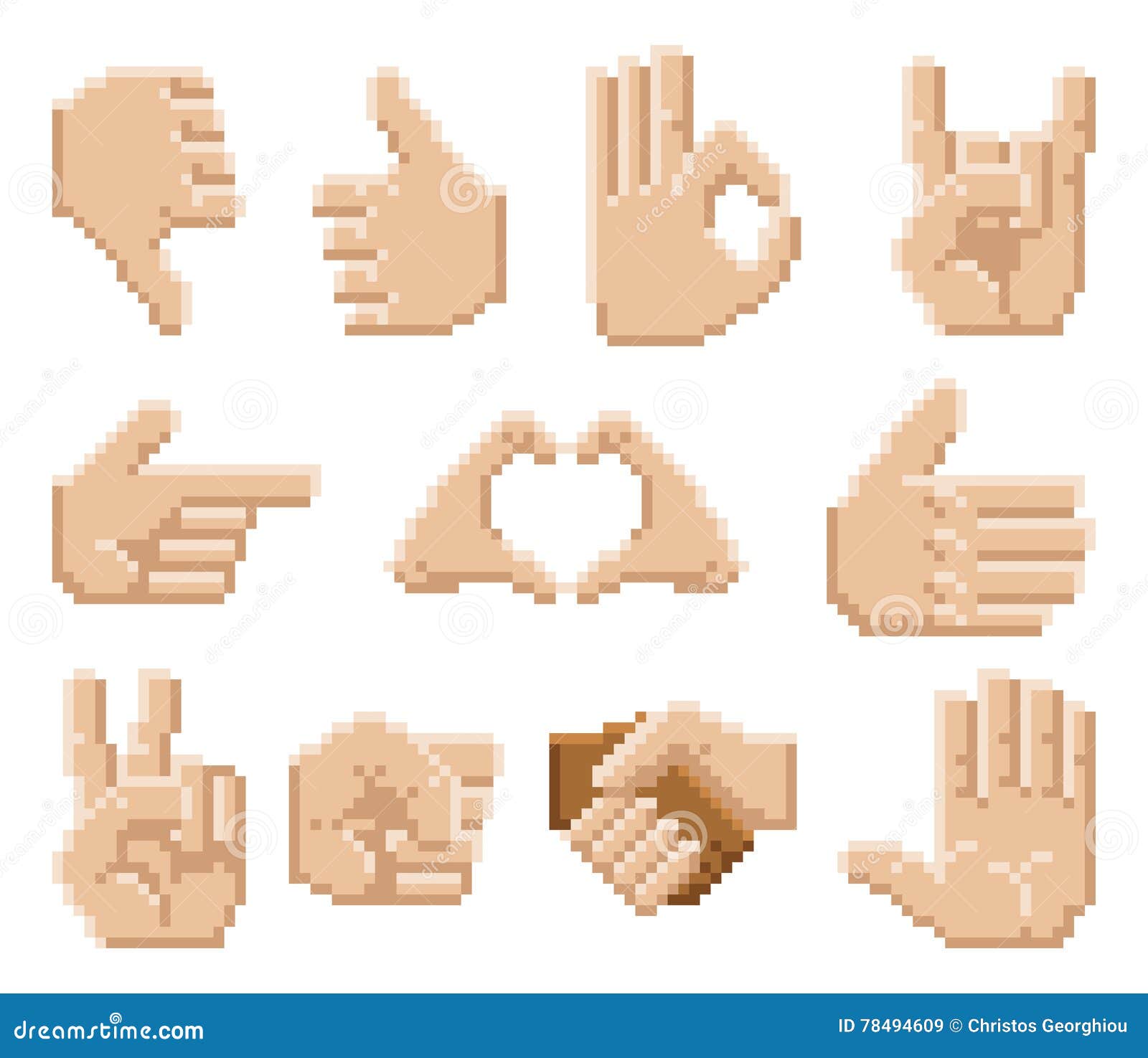 Pixel Art Hand Icons Cartoon Vector | CartoonDealer.com #78494609