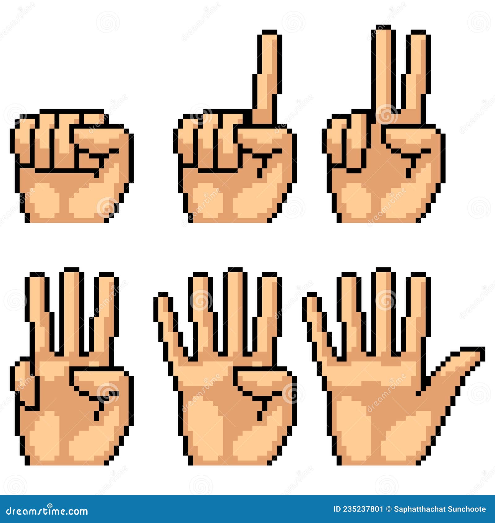 Pixel art hand sign number stock vector. Illustration of cartoon ...