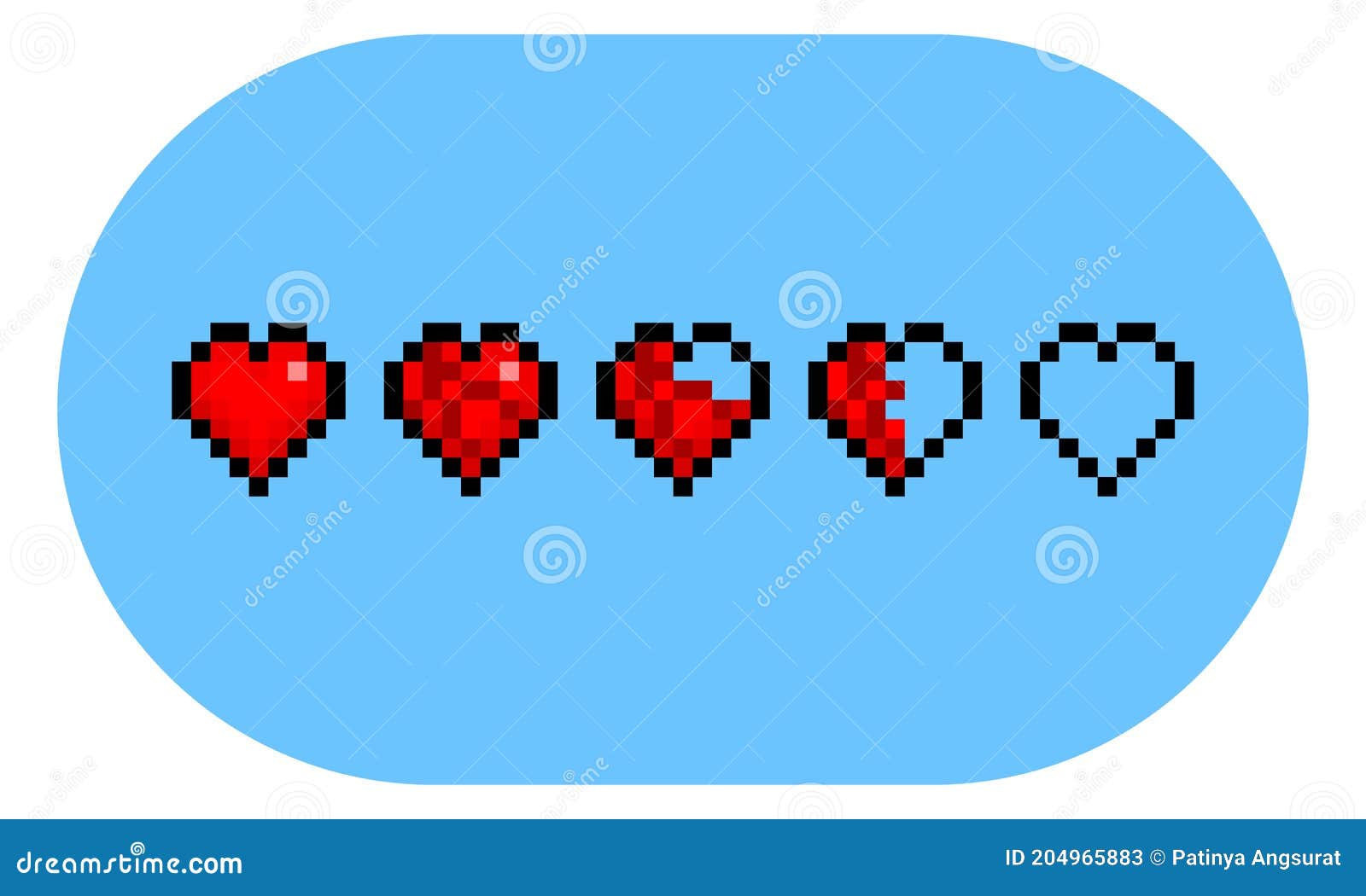 Pixel Art Health Point Heart Icon Set. Stock Vector - Illustration of ...