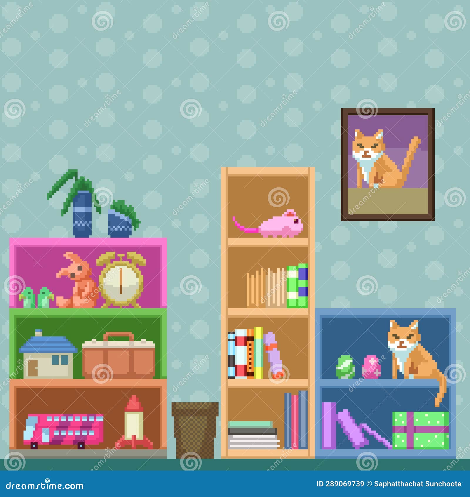 Pixel Art House Shelf Decoration Stock Vector - Illustration of pixel ...