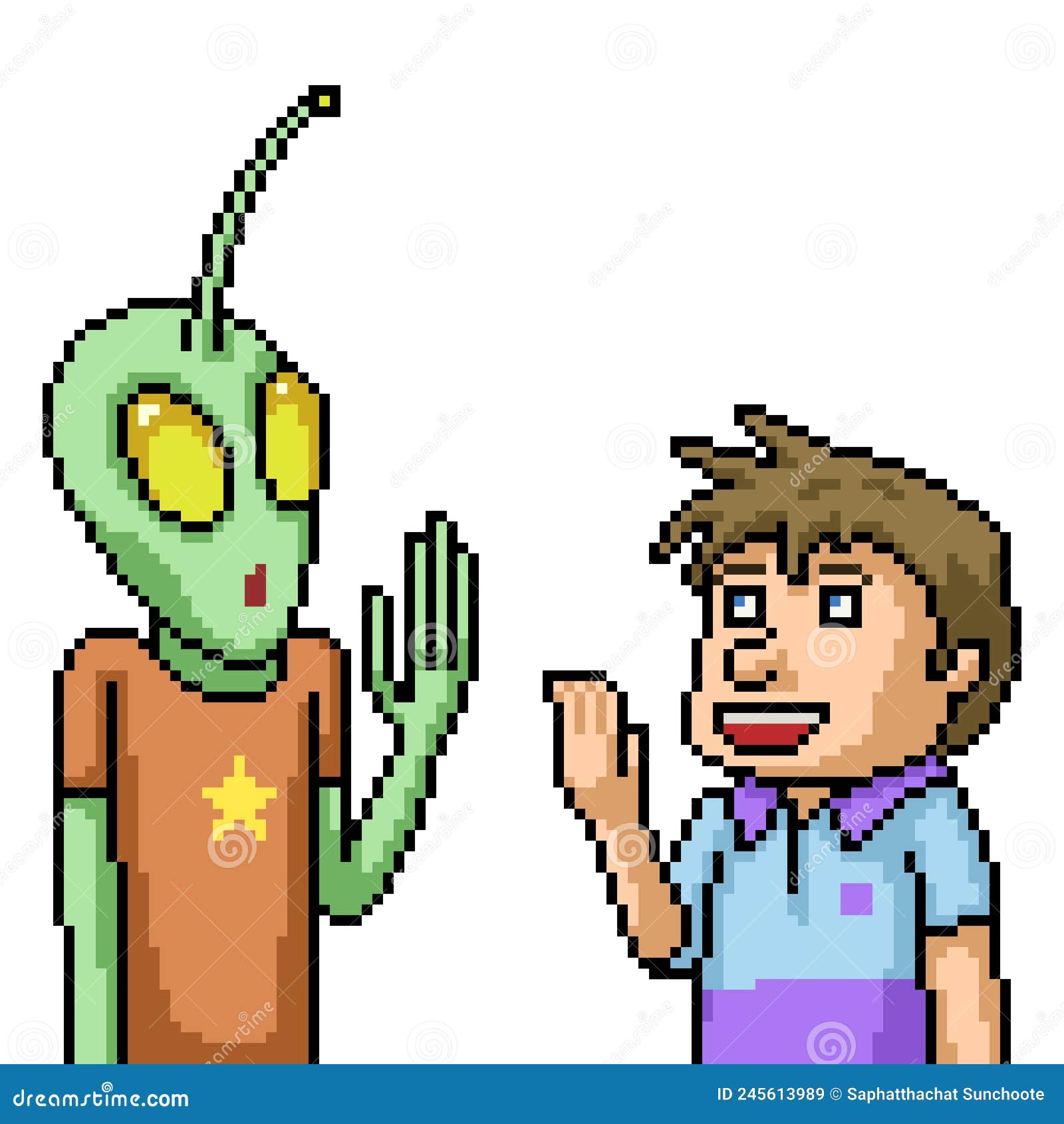 Pixel Art Human Alien Greeting Stock Vector - Illustration of hello ...