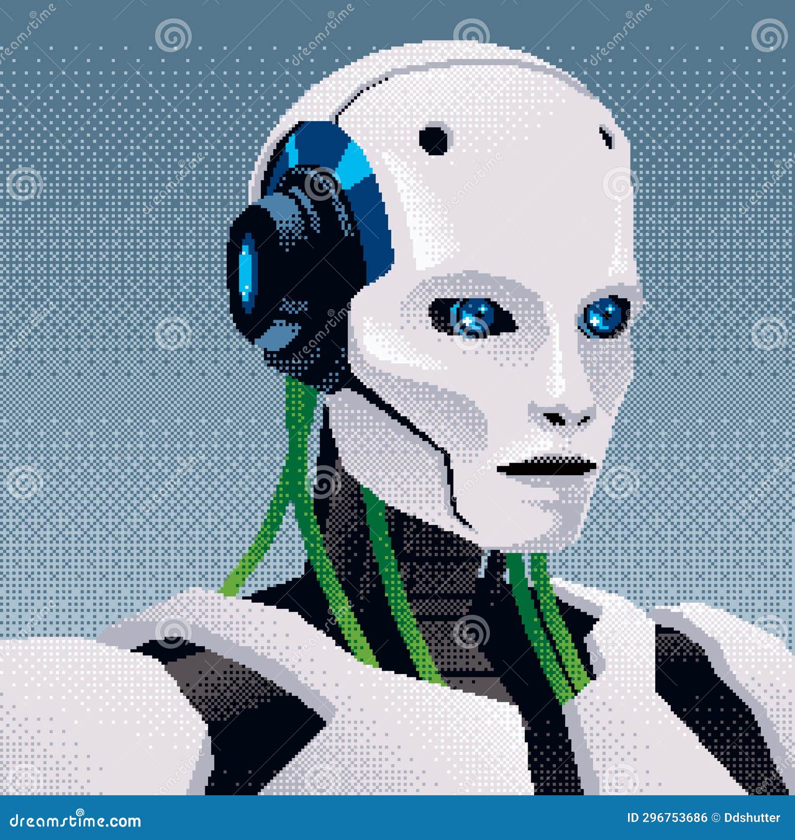 Pixel Art Humanoid AI Robot Banner. Avatar Of Artificial Intelligence ...