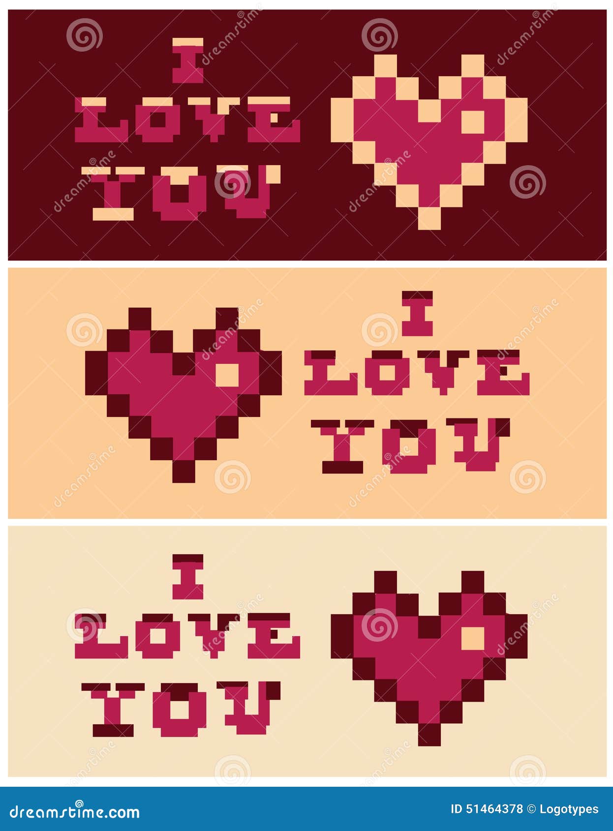 Pixel Art I Love You Heart and Text Set Banners Stock Illustration ...