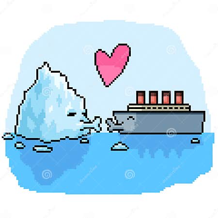 Pixel Art Iceberg Ship Couple Stock Vector - Illustration of doodle ...