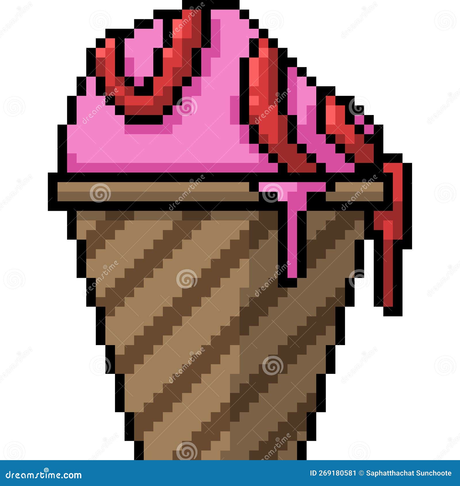 Pixel Art Icecream Cone Strawberry Stock Vector - Illustration of ...