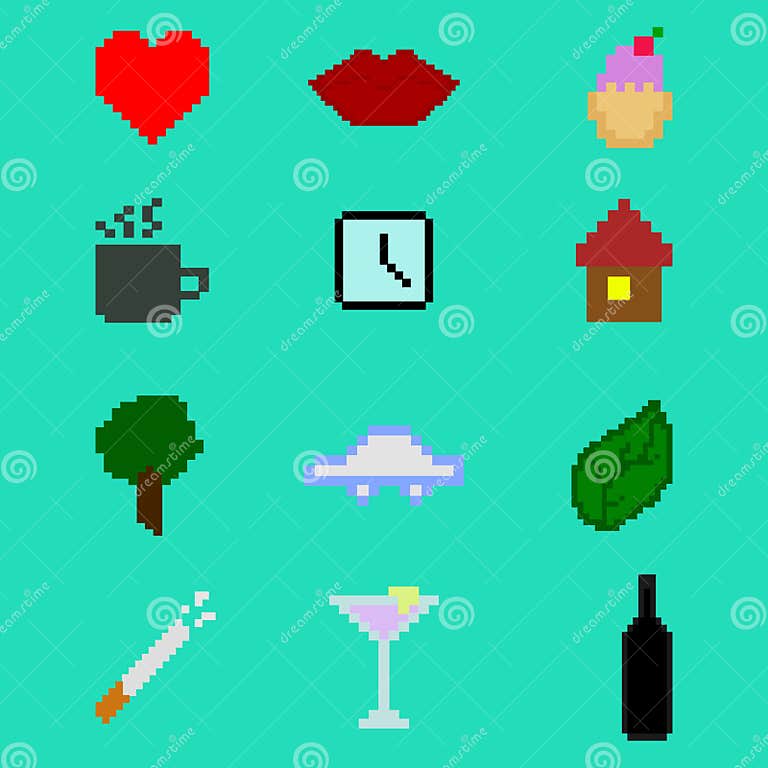 Pixel art. Icon set stock vector. Illustration of colorful - 77449998