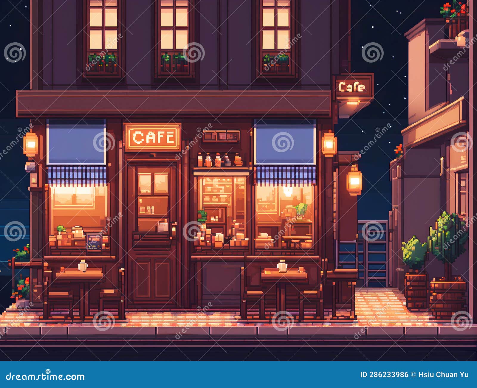 Pixel Art Illustration of a Cozy Cafe Side View Stock Illustration ...