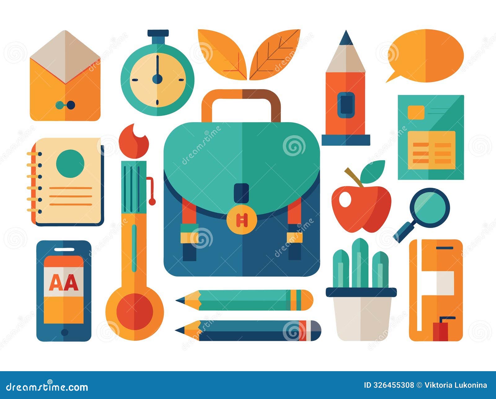 A Pixel Art Illustration Features School Supplies and a Briefcase Stock ...