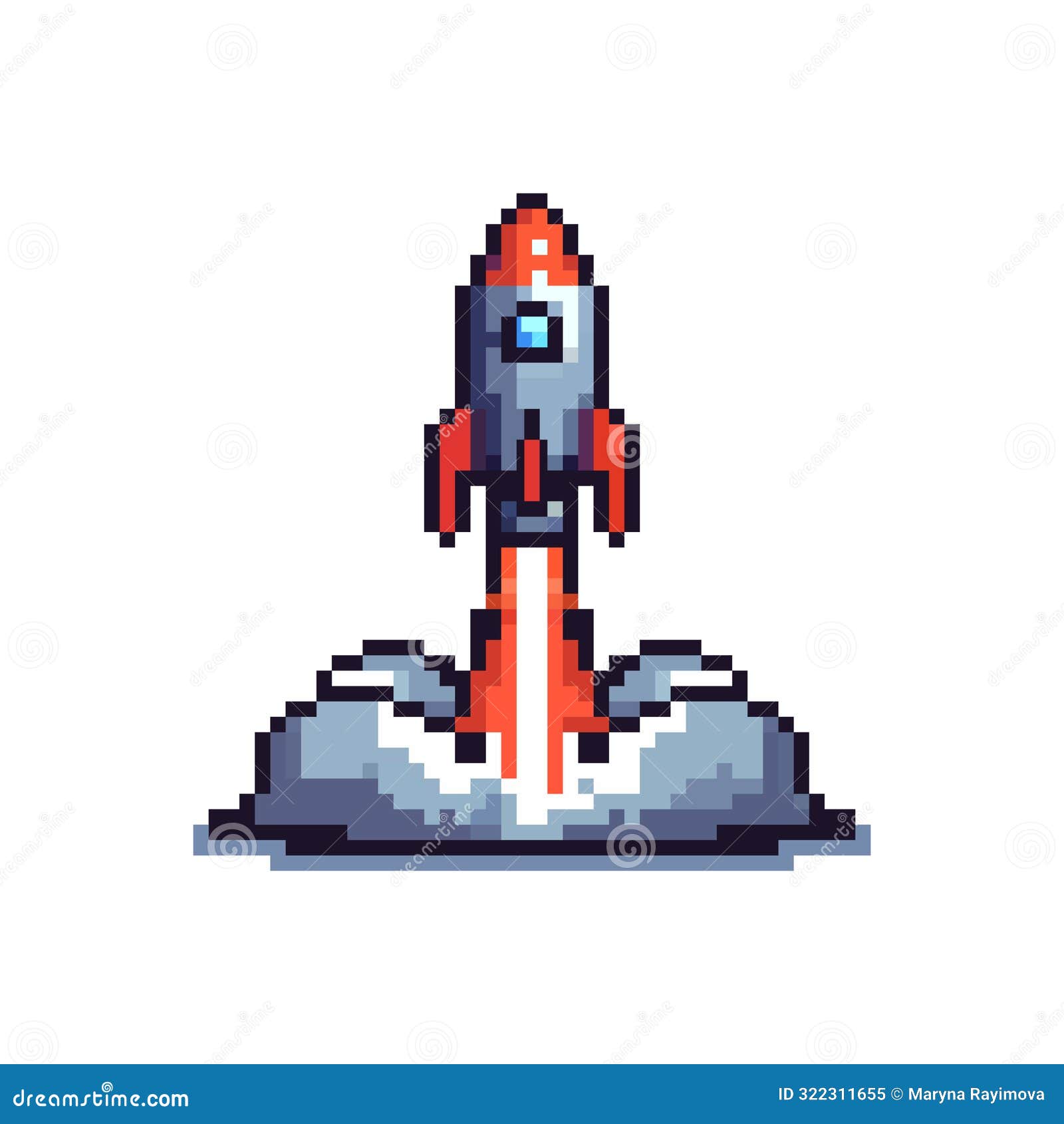 Pixel Art Illustration of a Rocket Launch with Dynamic Orange Flames ...