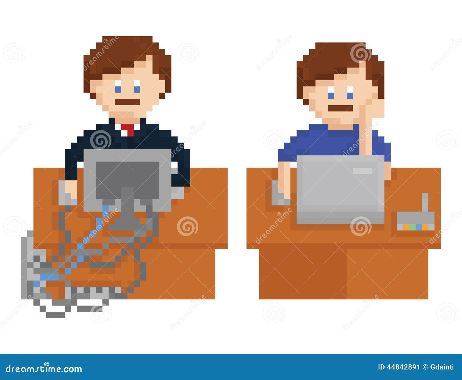 Pixel Art Illustration Shows Office Table With Cartoon Vector ...