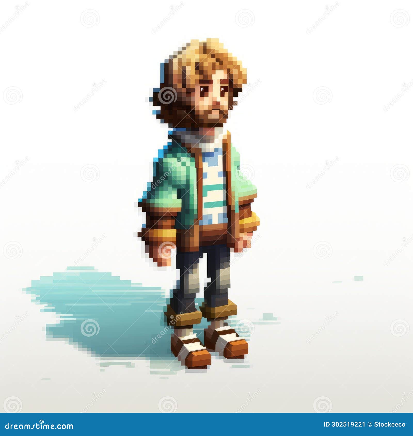 Pixel Style Animation of Noah in Blue Dress: 8-bit 3d Cartoon Art Stock ...
