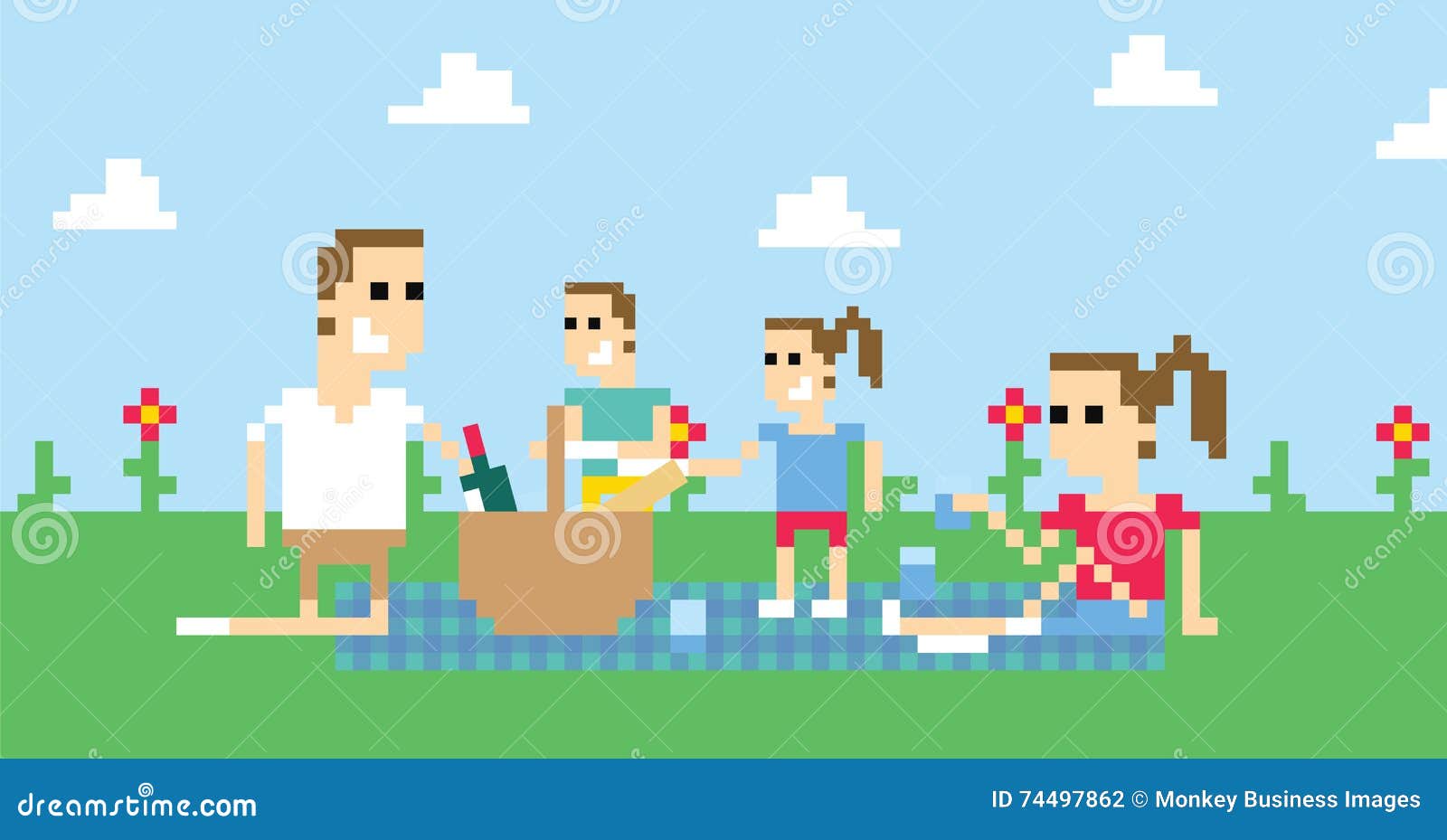 Pixel Art Family Protect From Covid-19 Virus With Face Medical Mask ...