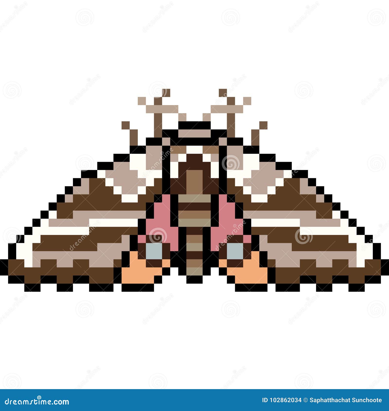 Pixel art insect moth stock vector. Illustration of cartoon - 102862034