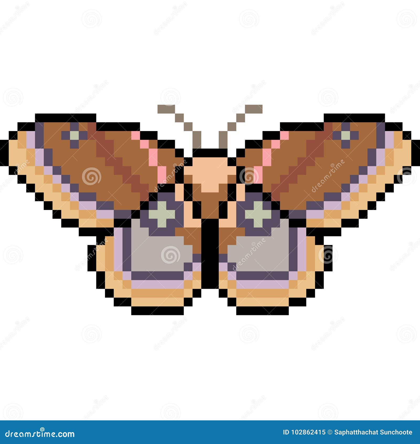 Pixel art insect moth stock vector. Illustration of pixel - 102862415