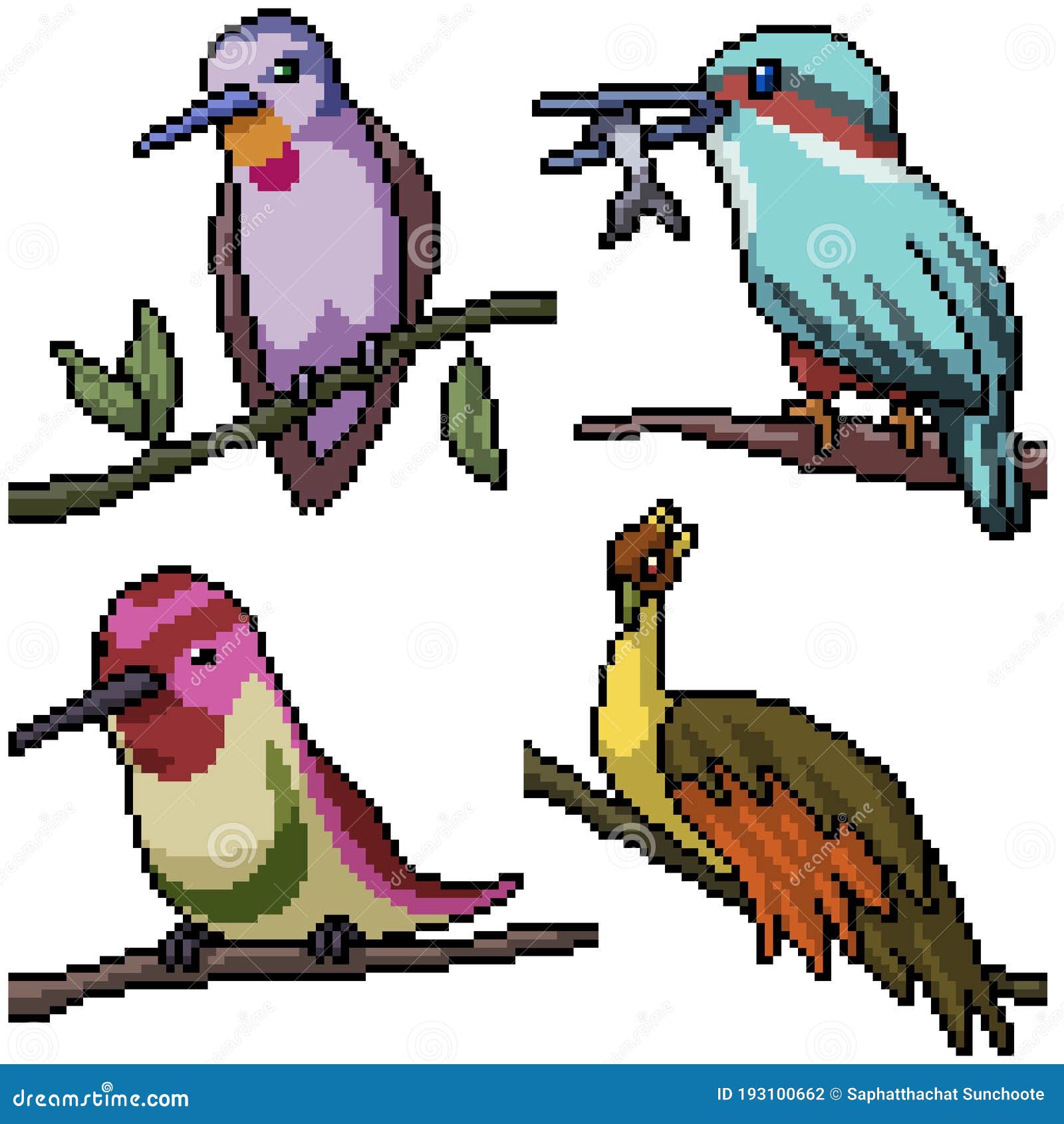 Pixel Art Isolated Bird on Branch Stock Vector - Illustration of ...