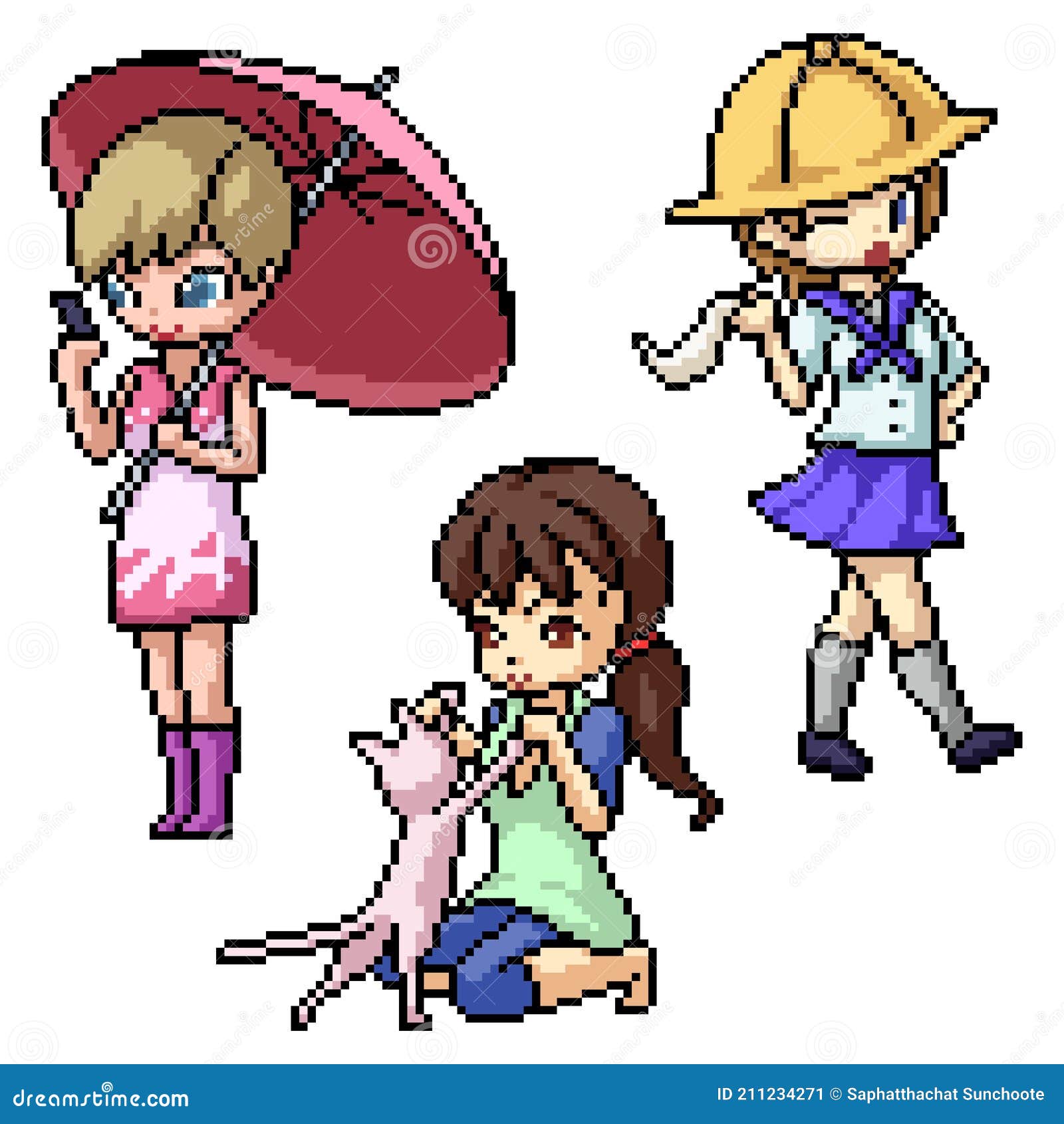 Two Chibi Character In Pixel Art Style. Boy And Girl Cartoon Vector ...