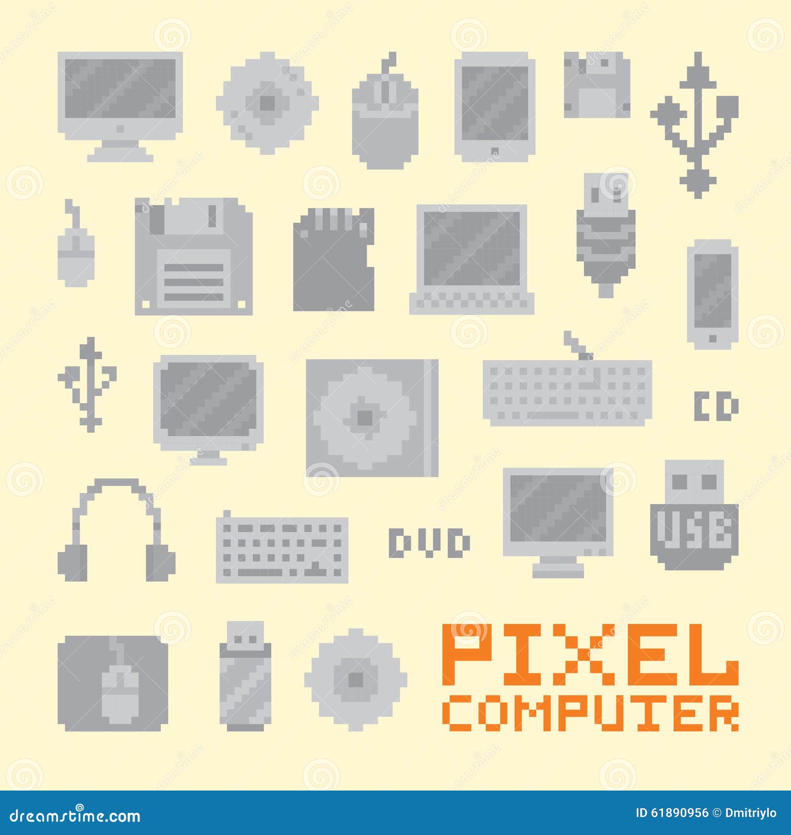 Pixel Art Isolated Computer Objects Vector Set Stock Vector ...