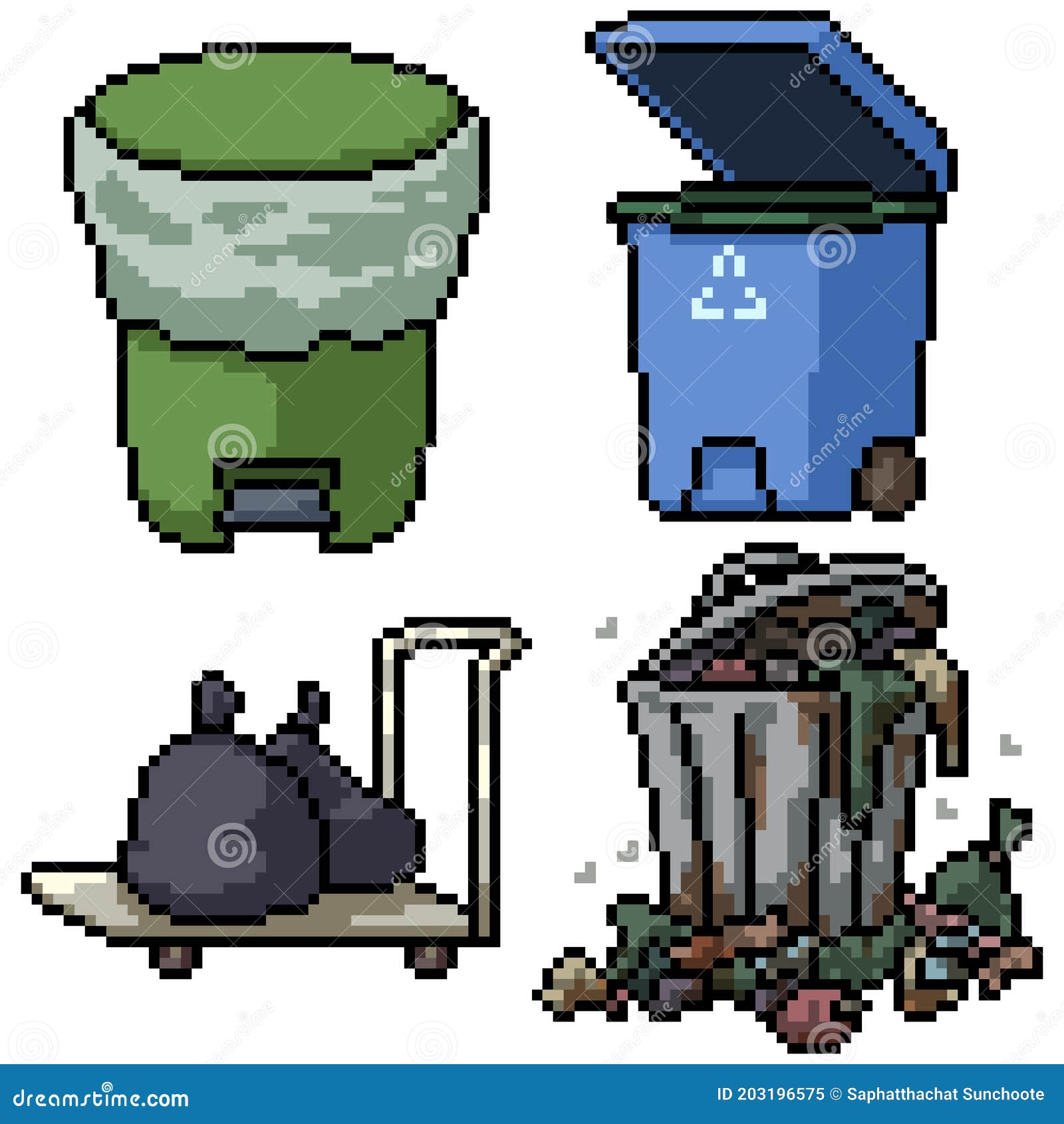 Pixel Art Isolated Garbage Bin Stock Vector - Illustration of ...