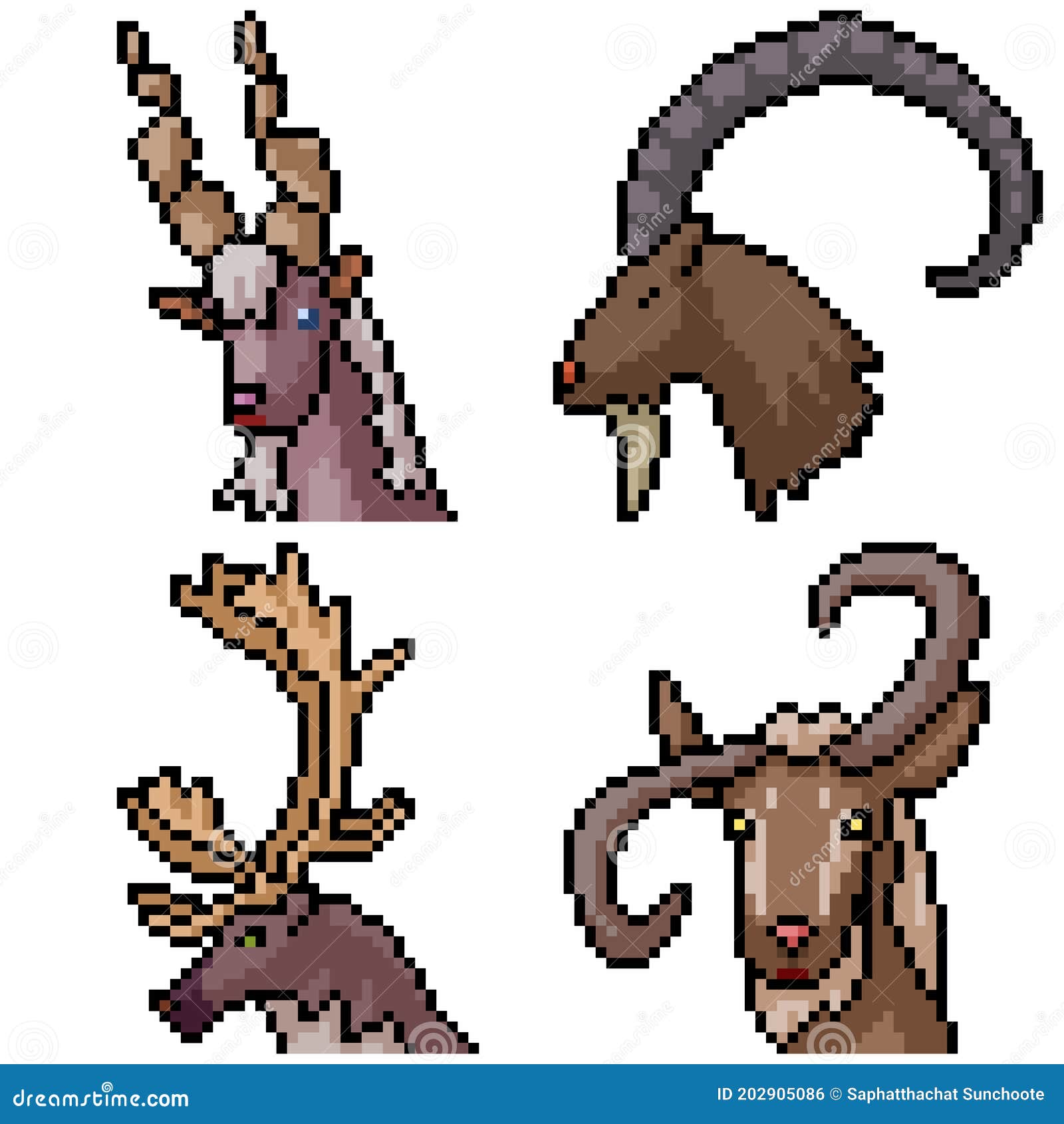 Pixel Art Isolated Horned Mammal Stock Vector - Illustration of cute ...