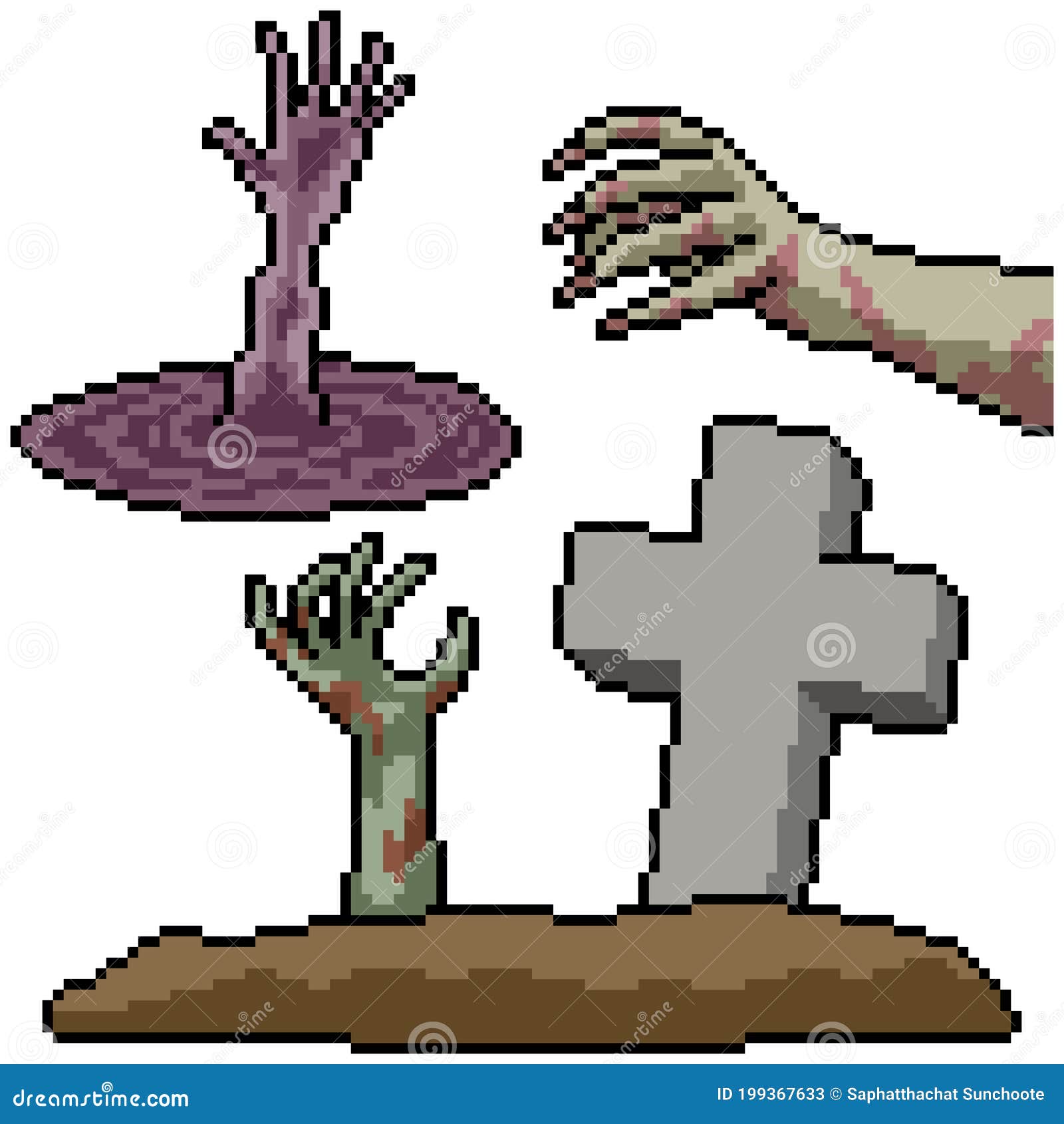 Pixel Art Isolated Horror Hand Stock Illustration - Illustration of ...