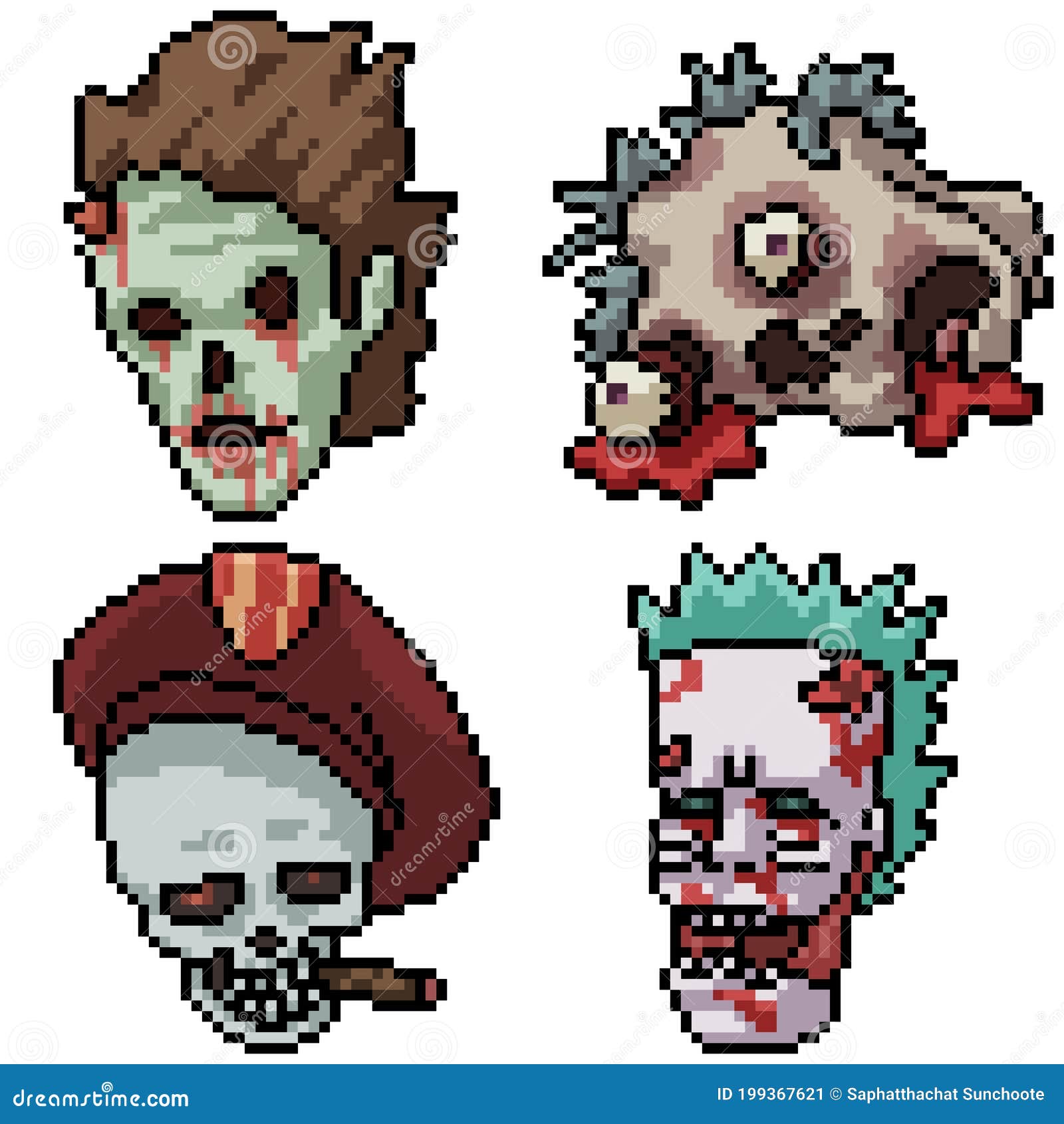Pixel Art Isolated Horror Head Stock Illustration - Illustration of ...