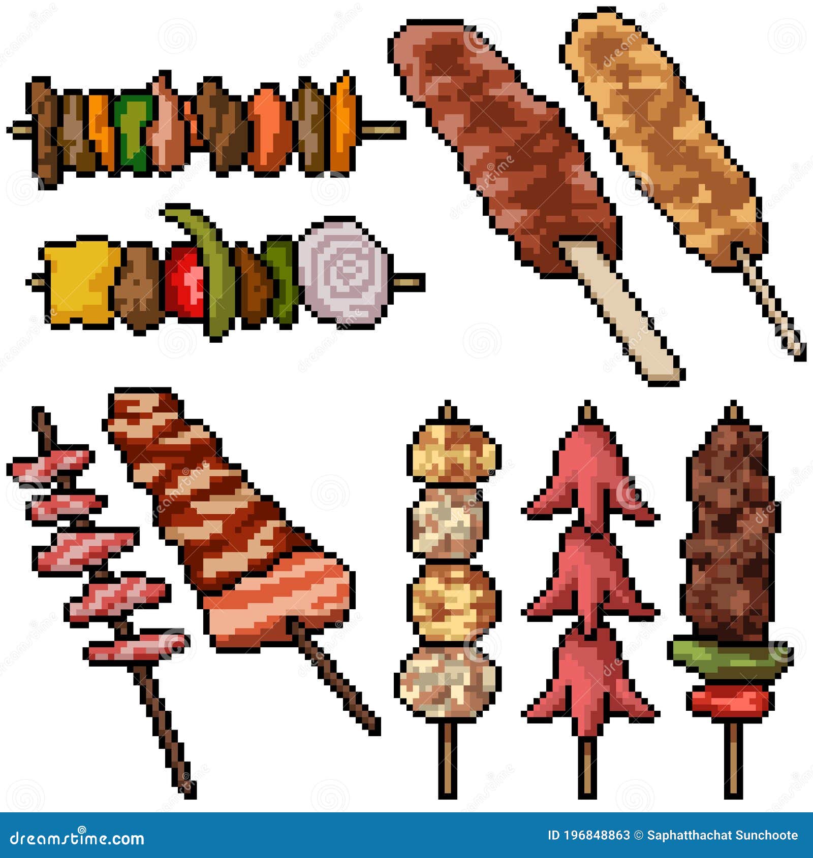 Pixel Art Isolated Meat Stick Barbecue Stock Vector - Illustration of ...