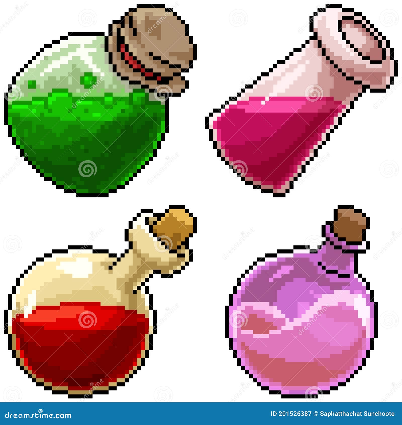 Pixel Art Potion Sparkling Purple Poison Bottle, Game Design Retro 8 ...