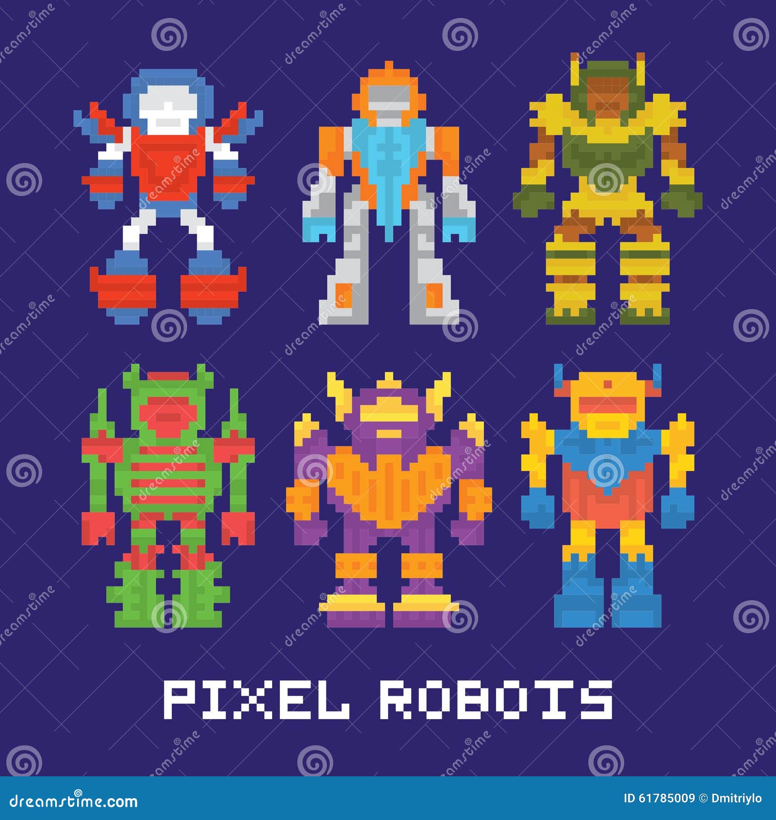 Pixel Art Isolated Robots Vector Set Stock Vector - Illustration of ...