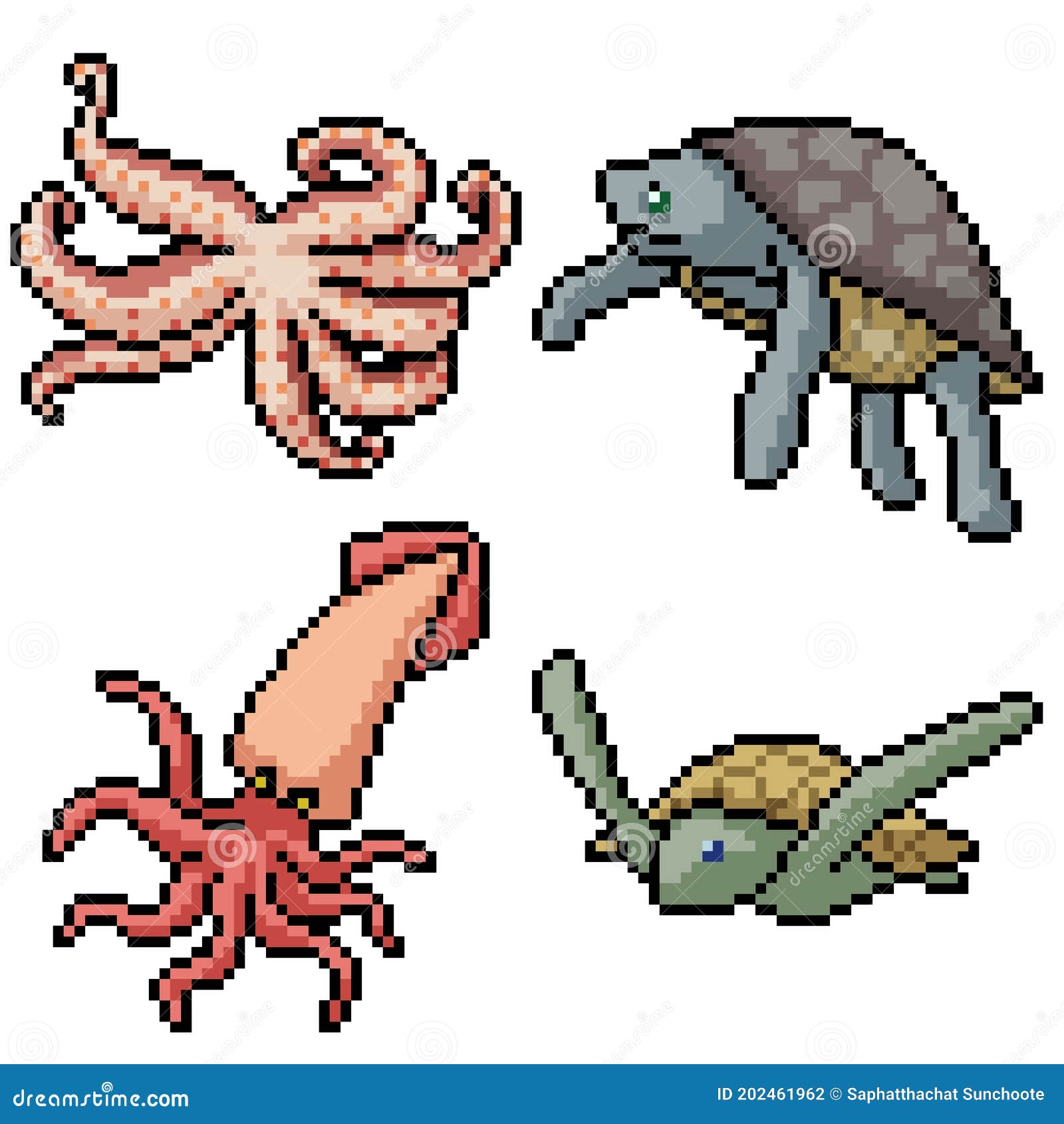 Squid Pixel Art Pattern Seamless 8 Bit Cephalopod Marine Animal ...