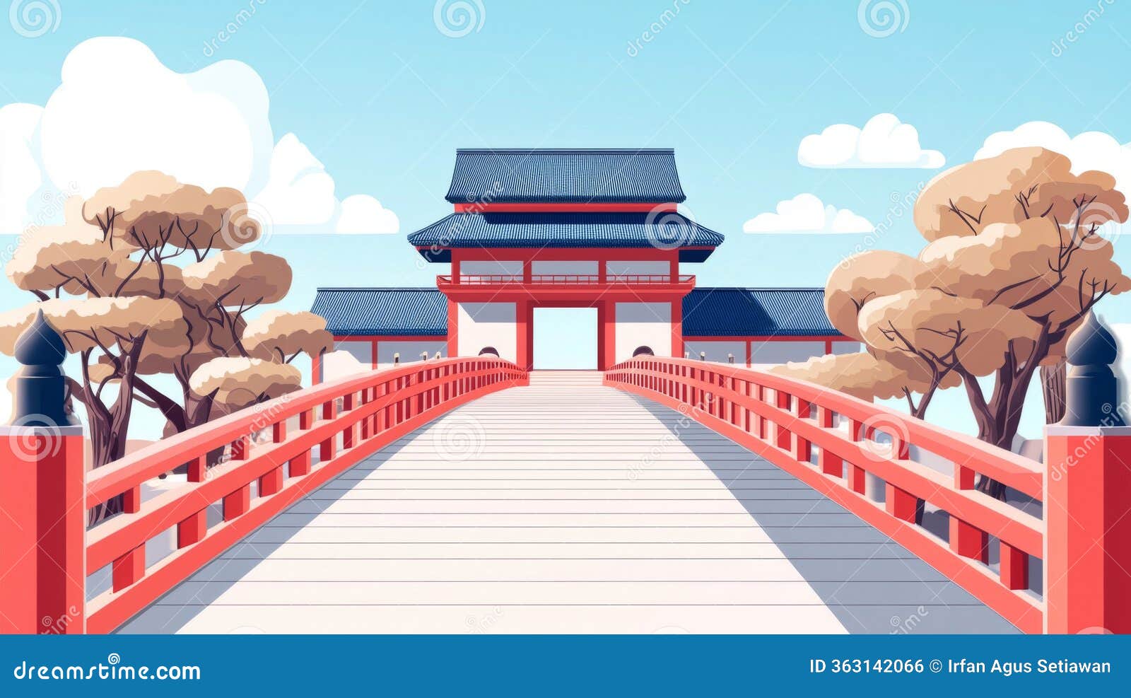Pixel Art Japanese Bridge With Gate And Trees Royalty-Free Stock Image ...