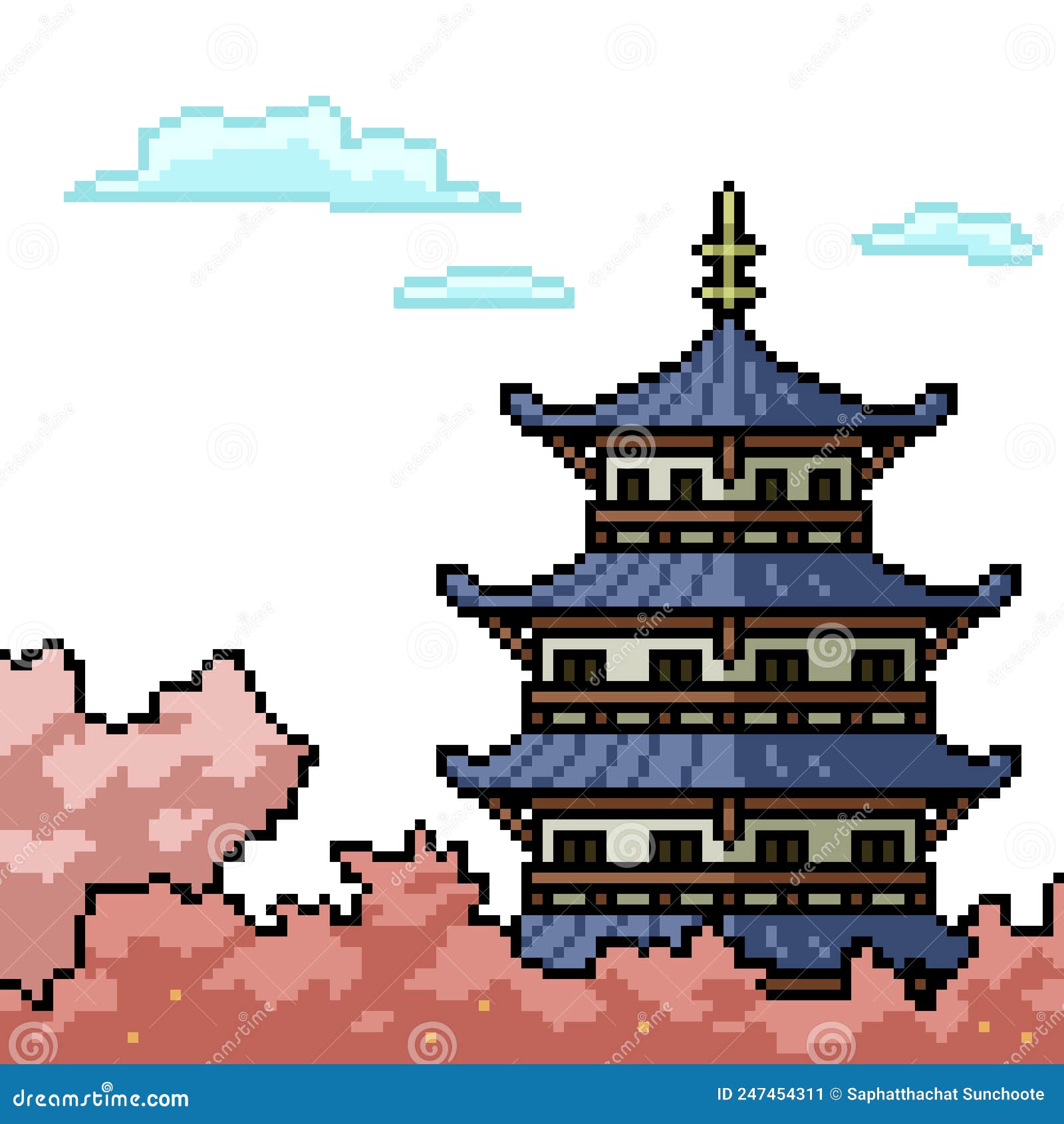 Pixel Art Japanese Tall Tower Stock Vector - Illustration of cute ...